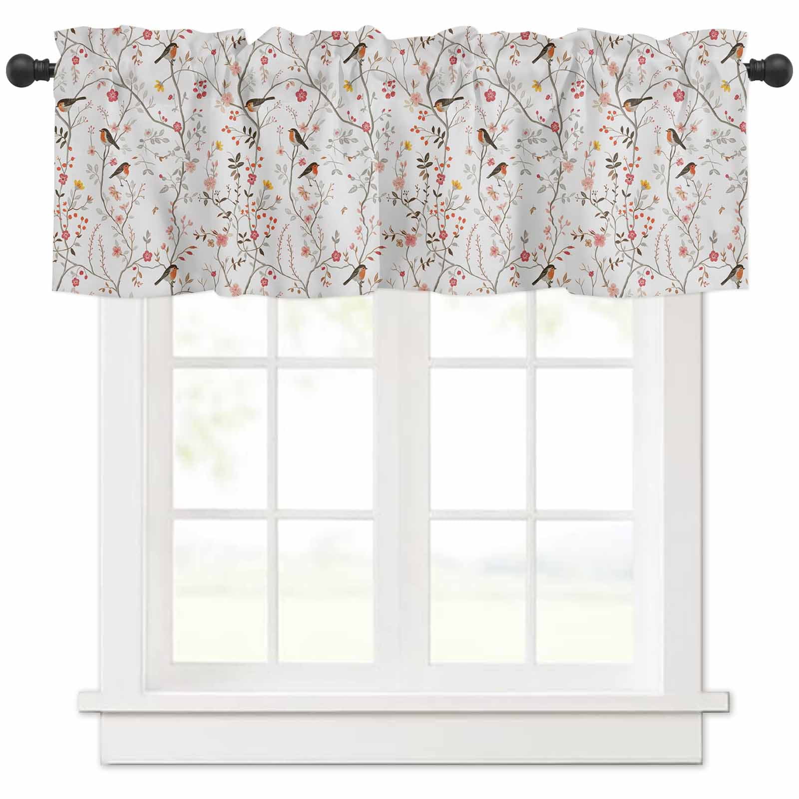 Flowers Birds Valances for Windows Farmhouse Kitchen Curtains Valances ...