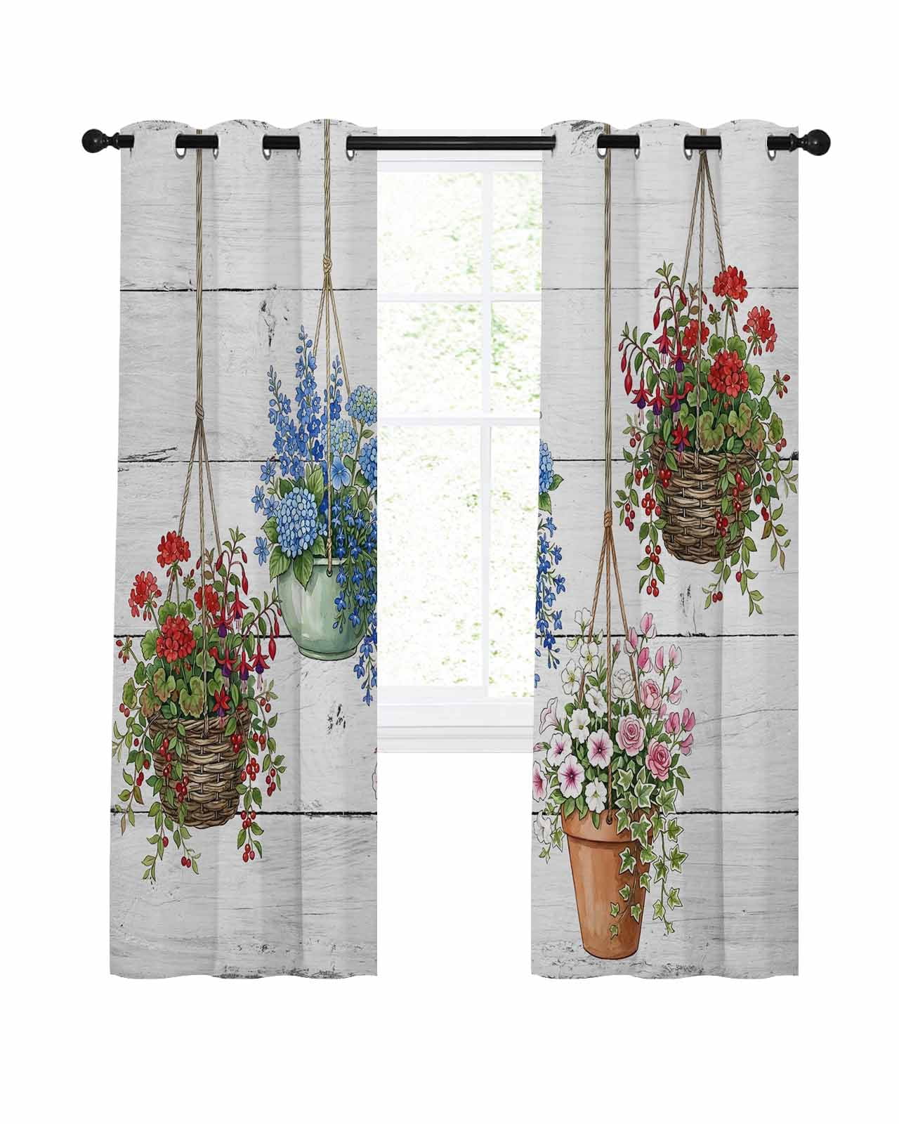 Flowers Blackout Curtains 72 Inch Length Spring Red Blue Pink Floral ...