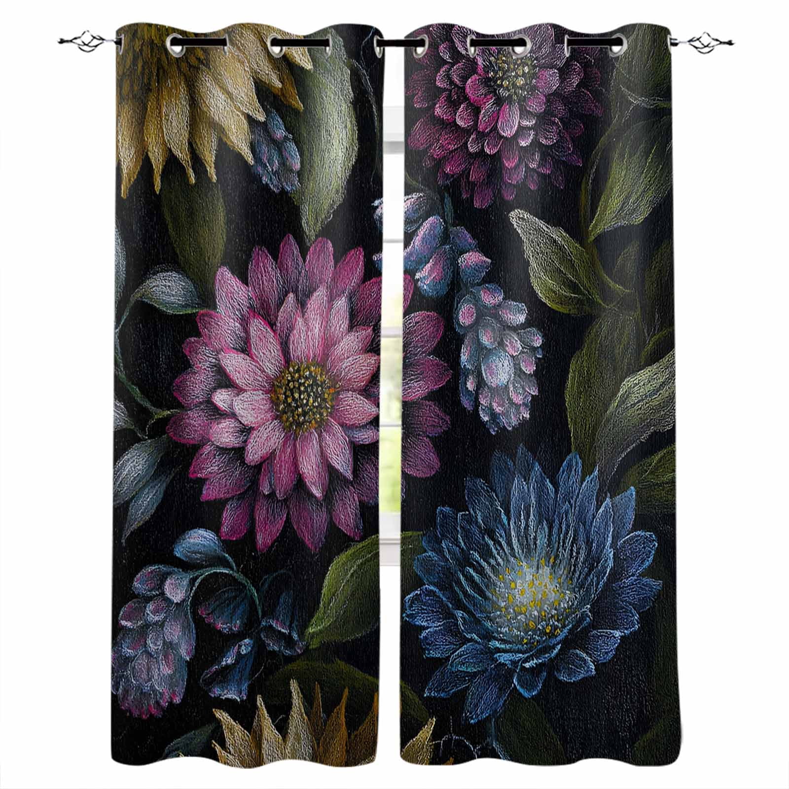 Flowers Blackout Curtains 84 Inch Length Country Pastoral Vintage Dark ...