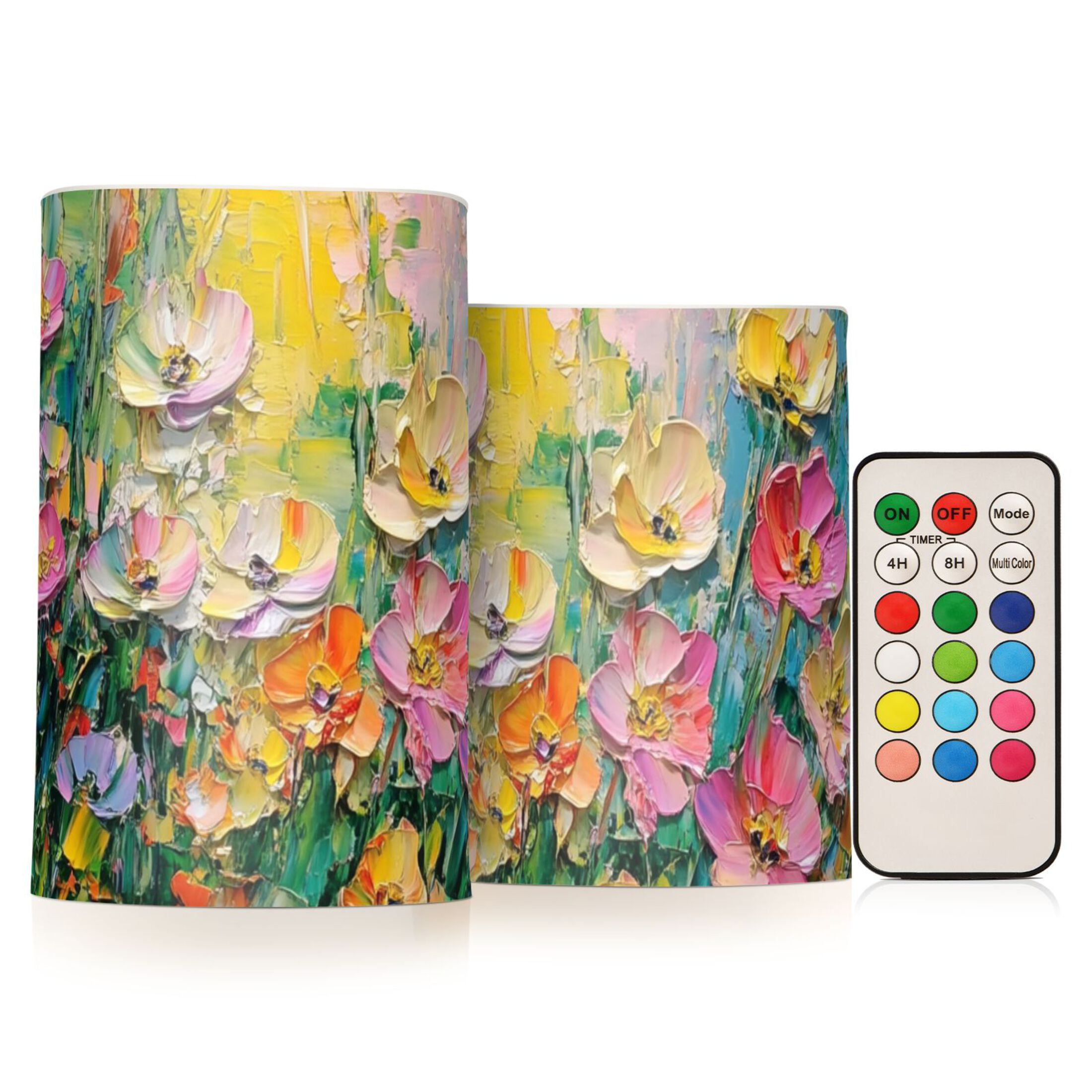 Flowers Bloom Oil Painting Flickering Flameless Candles Battery ...