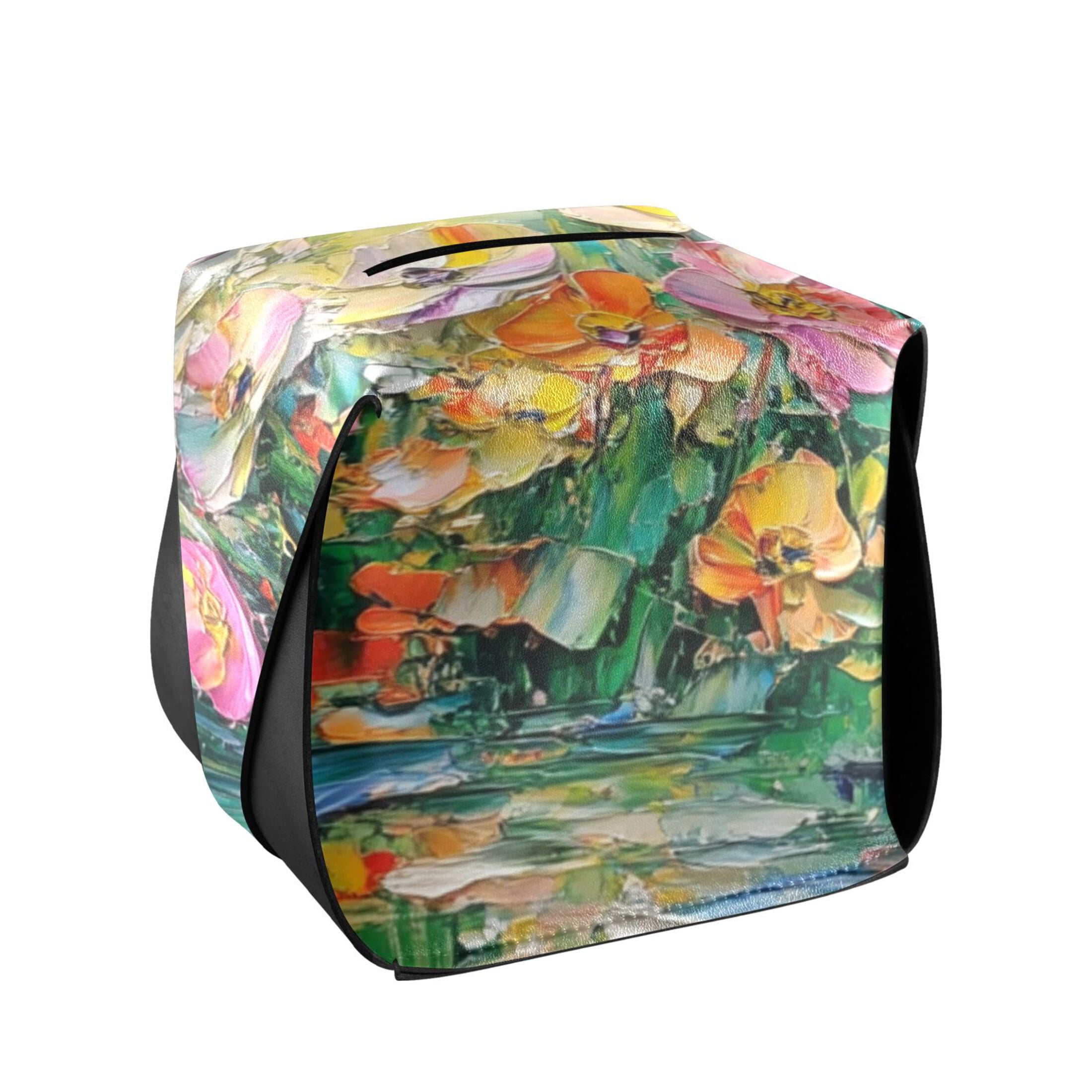 Flowers Bloom Oil Painting Tissue Box Cover Leather Square Rectangle ...
