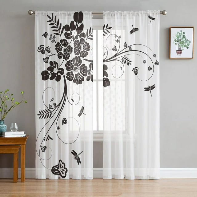 Flowers Bloom Turquoise Plants Roses Modern Tulle Curtains for Living ...