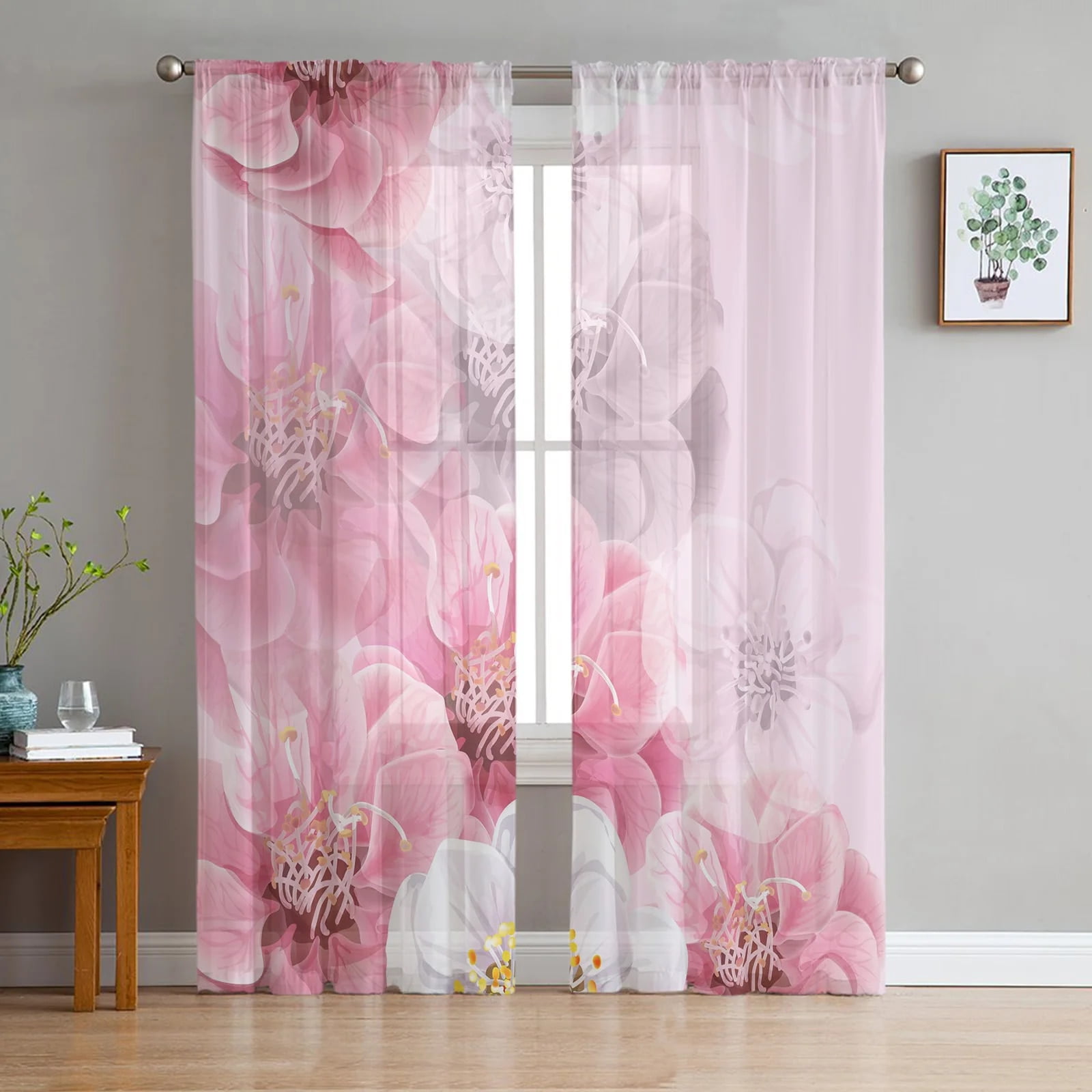 Flowers Bloom Turquoise Plants Roses Modern Tulle Curtains for Living ...