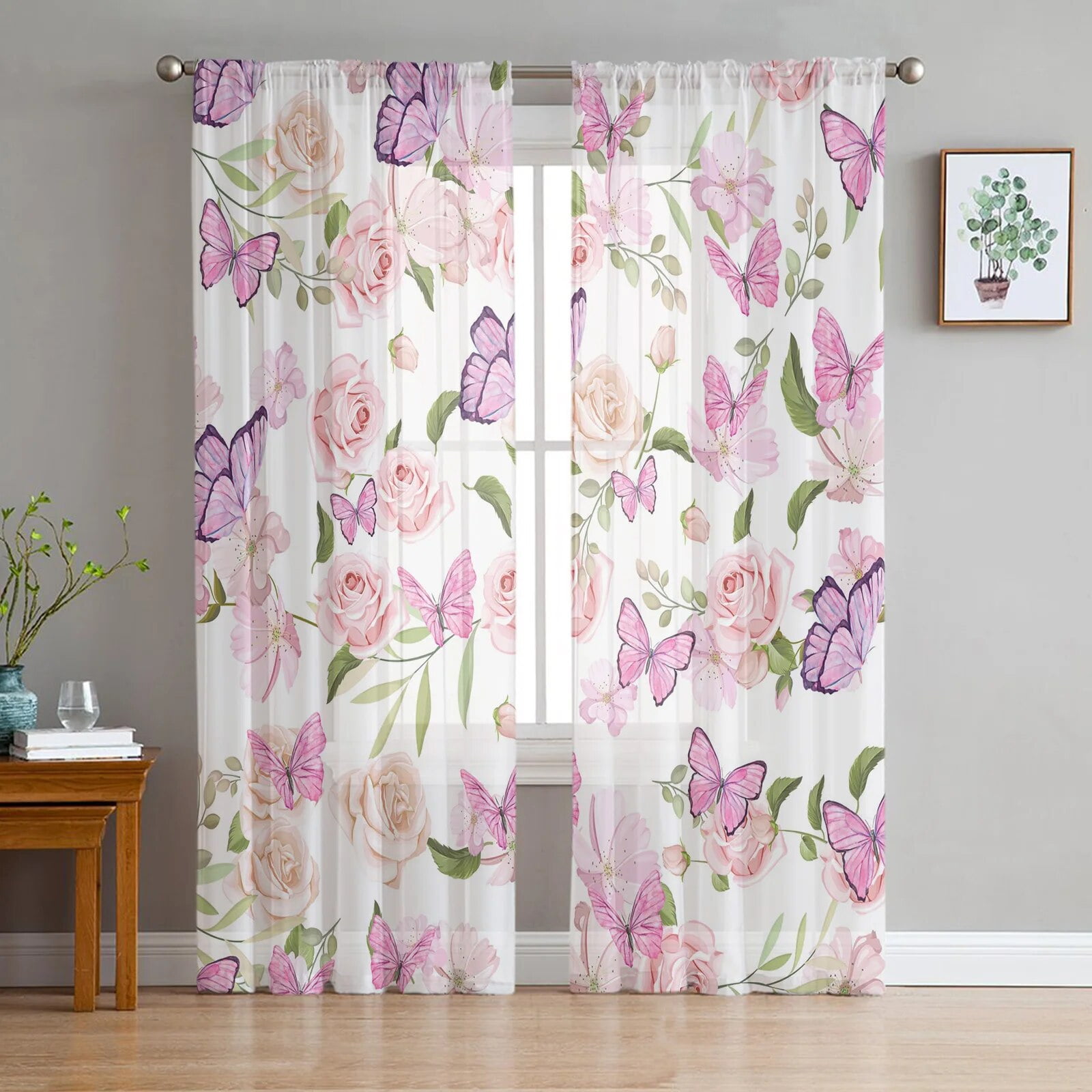 Flowers Bloom Turquoise Plants Roses Modern Tulle Curtains for Living ...