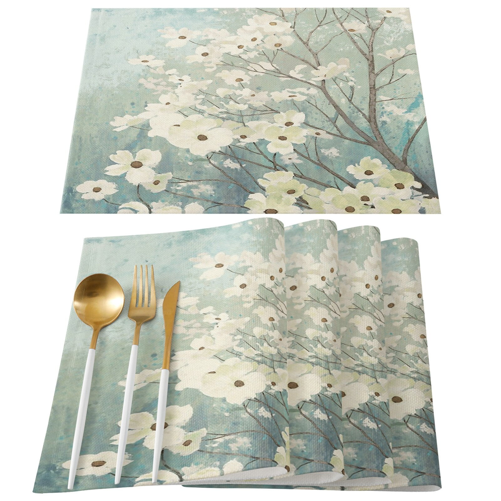 Flowers Bloom Turquoise Plants Roses Placemat for Dining Table Mat ...