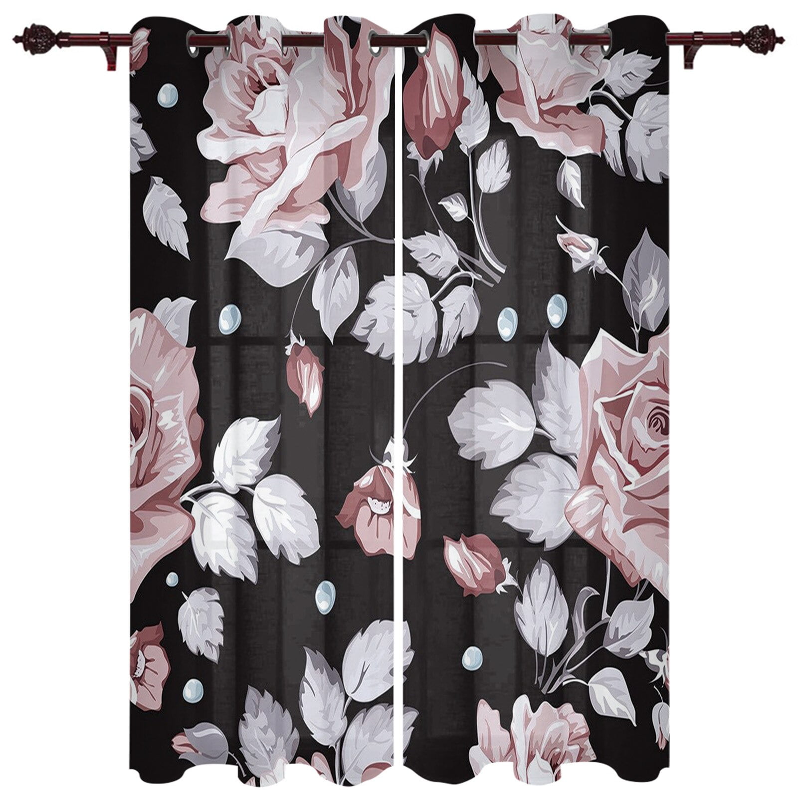 Flowers Bloom Turquoise Plants Roses Window Curtain For Living Room ...