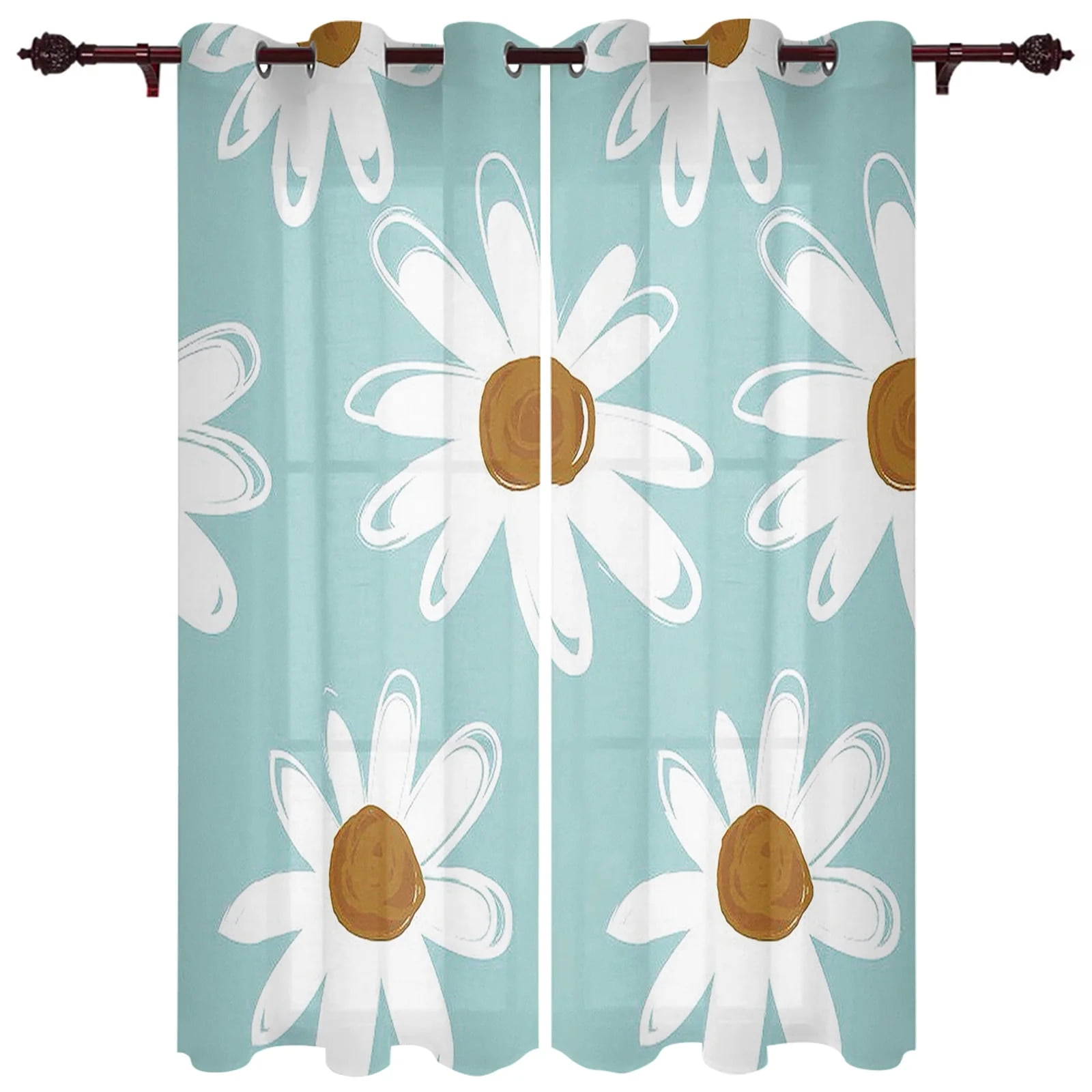 Flowers Bloom Turquoise Plants Roses Window Curtain For Living Room ...
