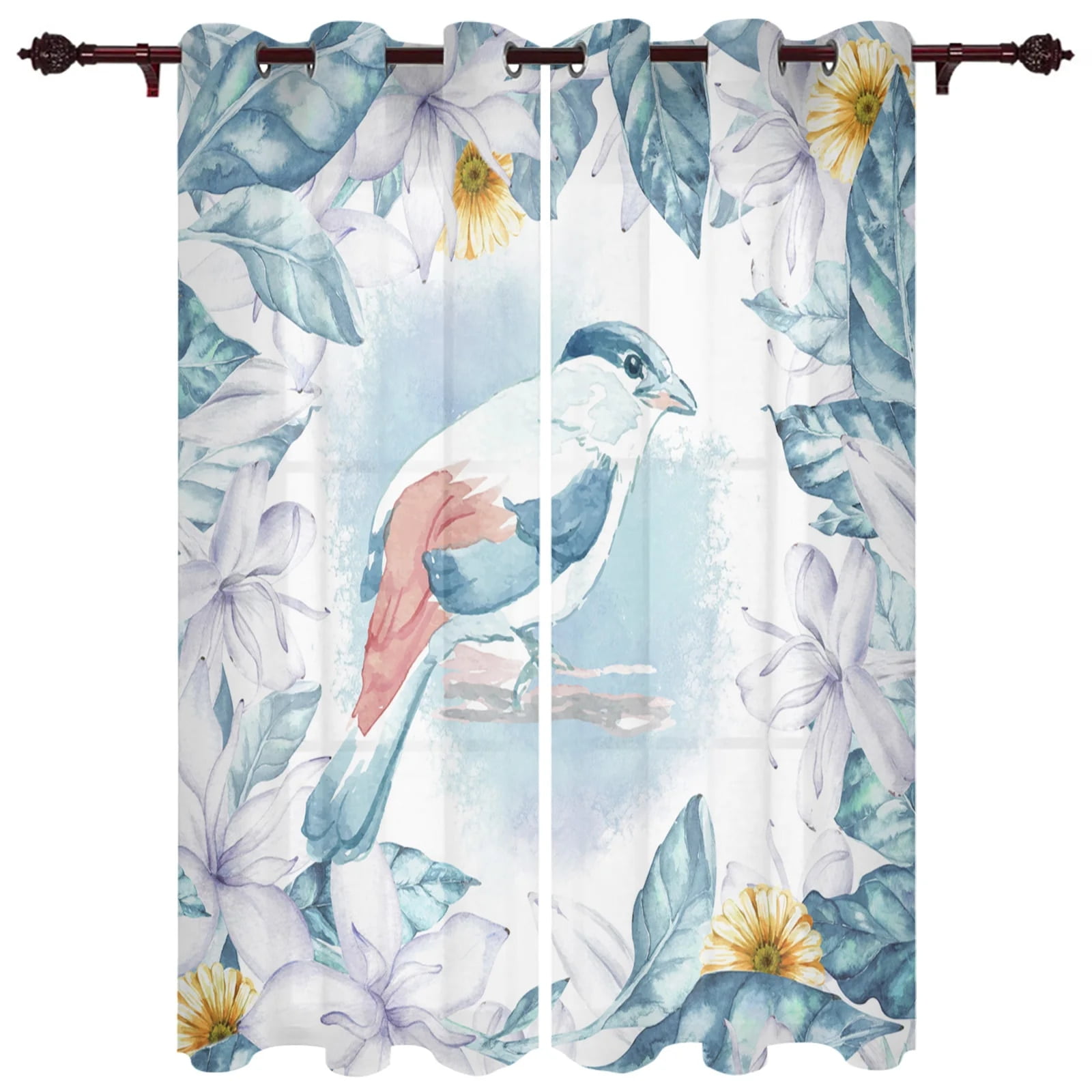 Flowers Bloom Turquoise Plants Roses Window Curtain For Living Room ...
