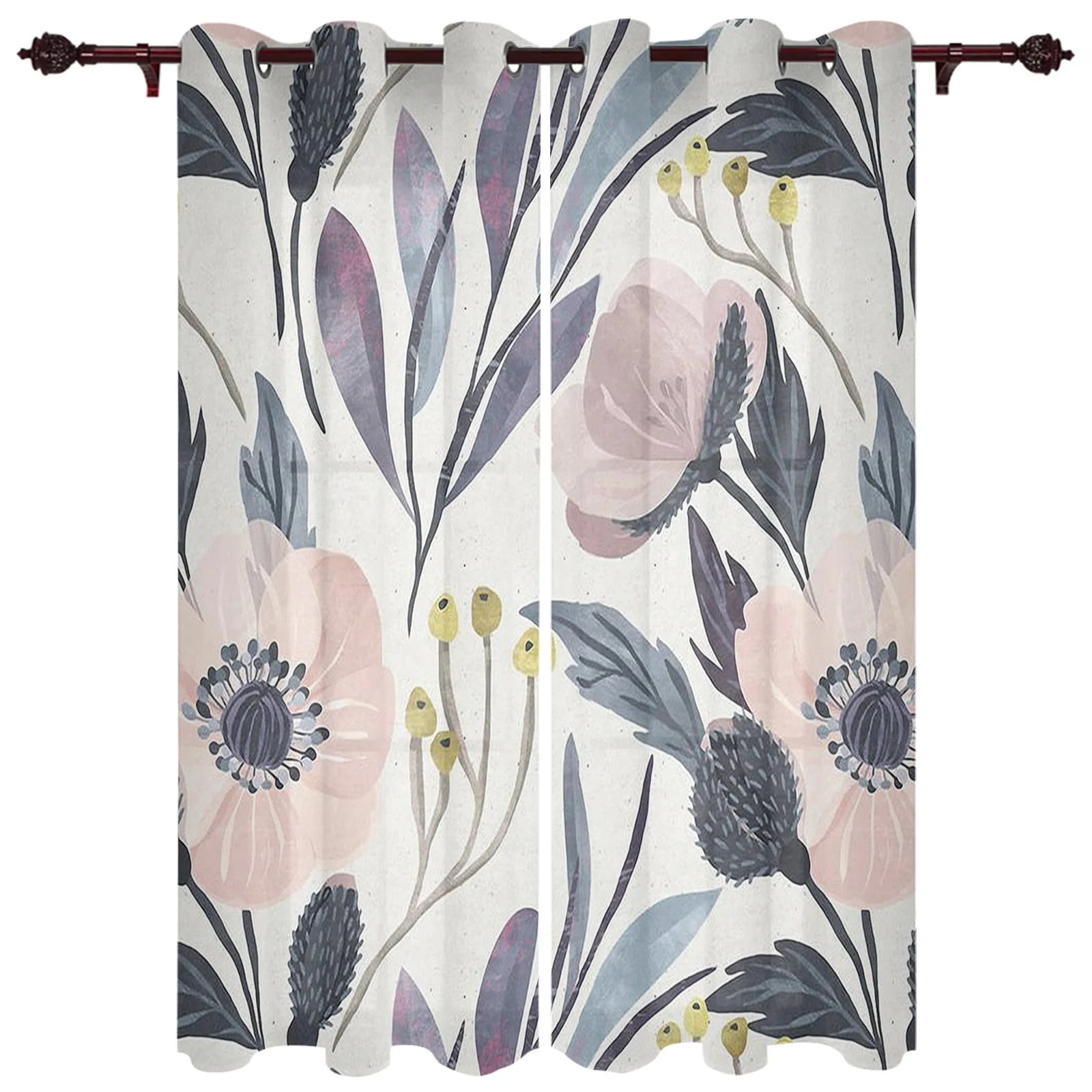 Flowers Bloom Turquoise Plants Roses Window Curtain For Living Room ...