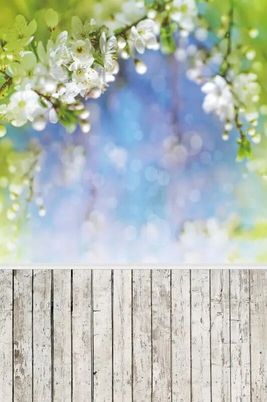 Flowers Blooming Trees Bokeh Wooden Floor Baby Portrait Photography Backdrops Photo Backgrounds ...