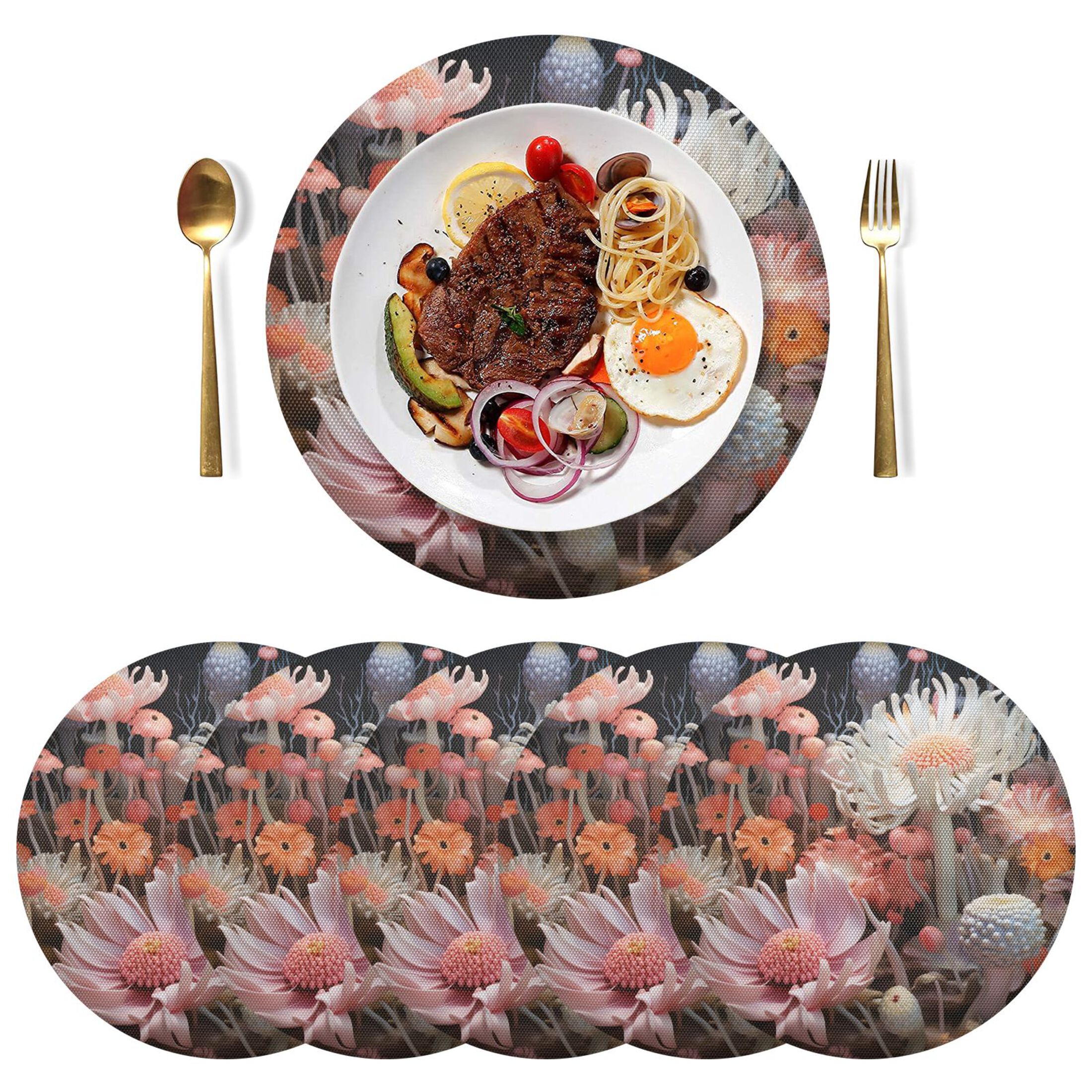 Flowers Blossom Round Plate Mats Non-Slip Place Mat Washable PVC Table ...
