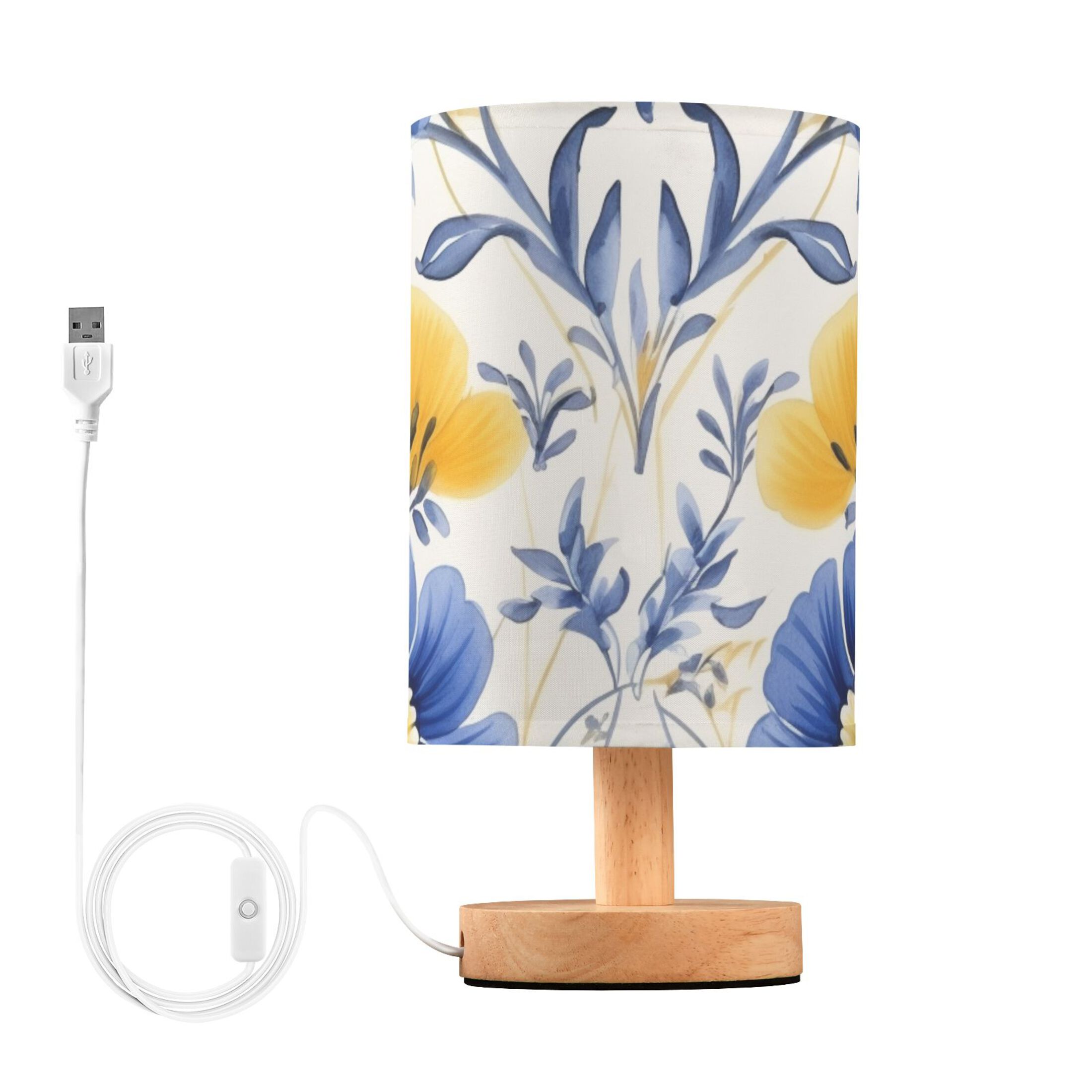Flowers Blue Bedside Table Lamp LED Warm Lights with USB Charging Port ...