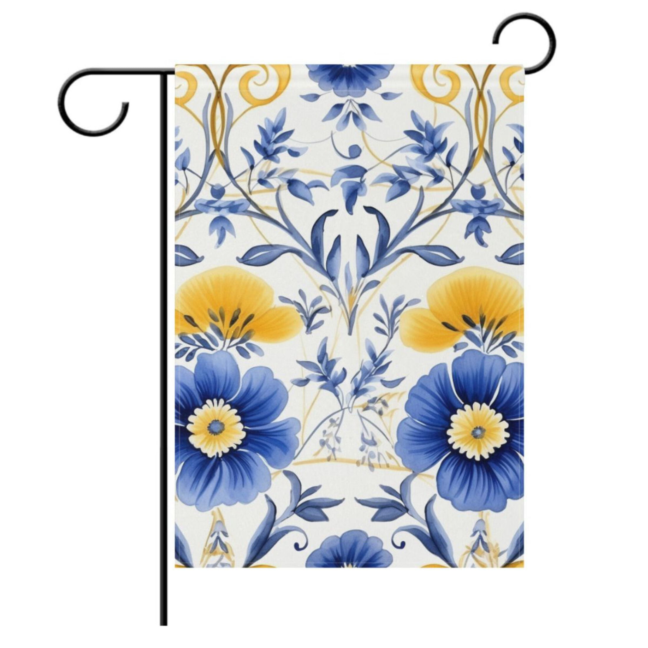 Flowers Blue Garden Flag House Banner Double Sided Outdoor Yard ...