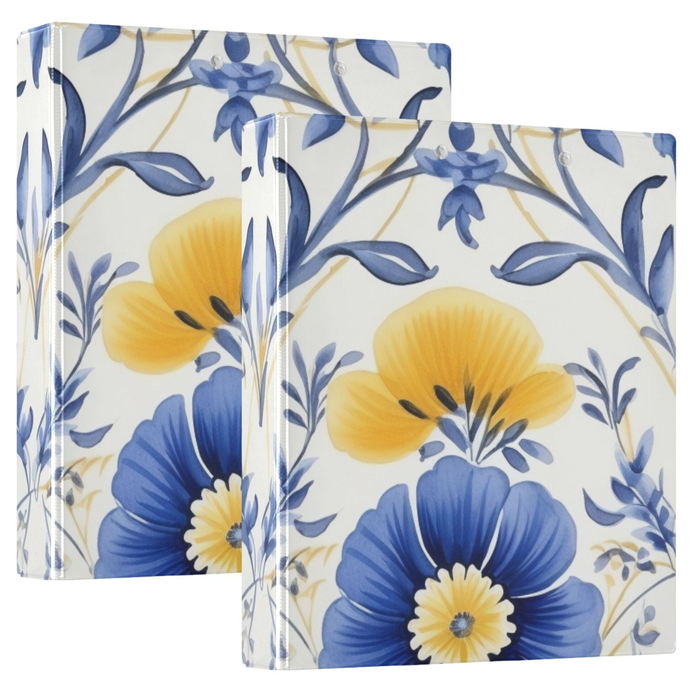 Flowers Blue Hardcover 3 Ring Binder 1.5 inch Round Rings with Interior ...