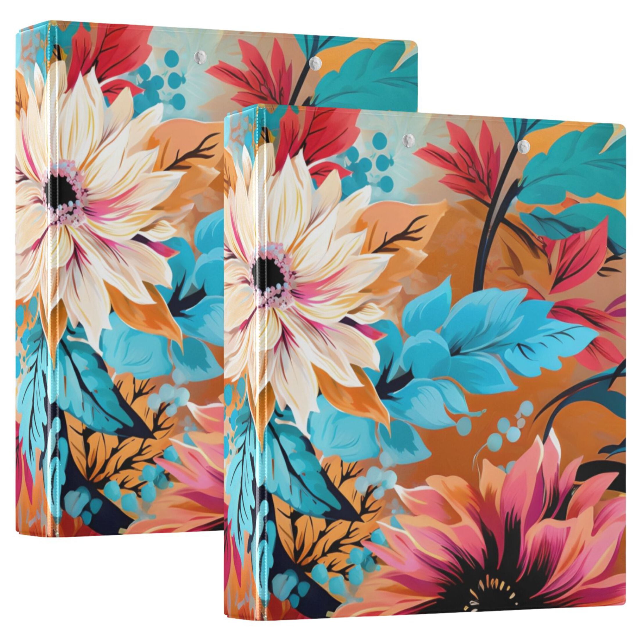 Flowers Blue and Pink Hardcover 3 Ring Binder 1.5 inch Round Rings with ...