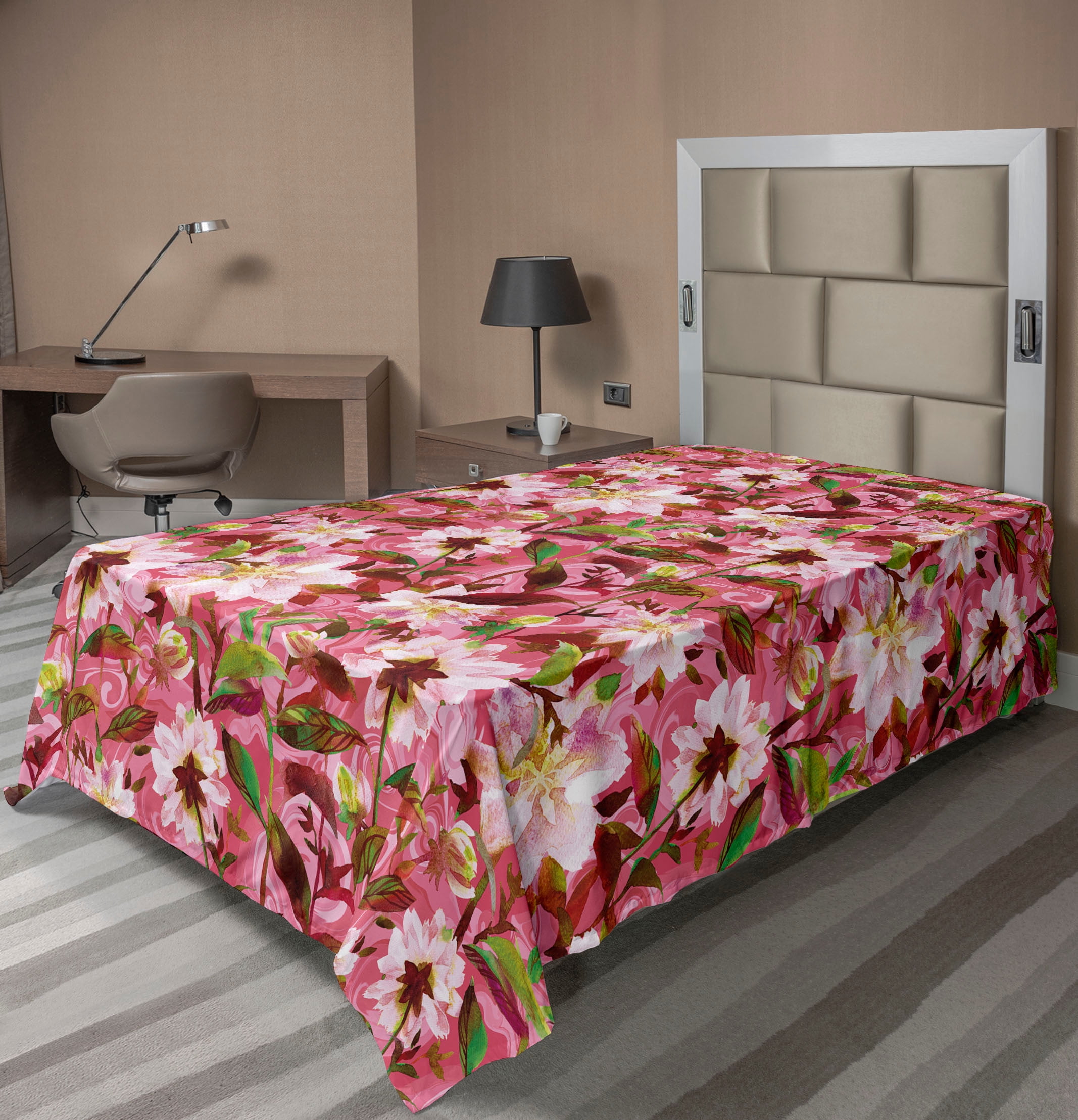 Flowers Boho Flat Sheet, Buds and Stems Illustrations with Leaves on ...