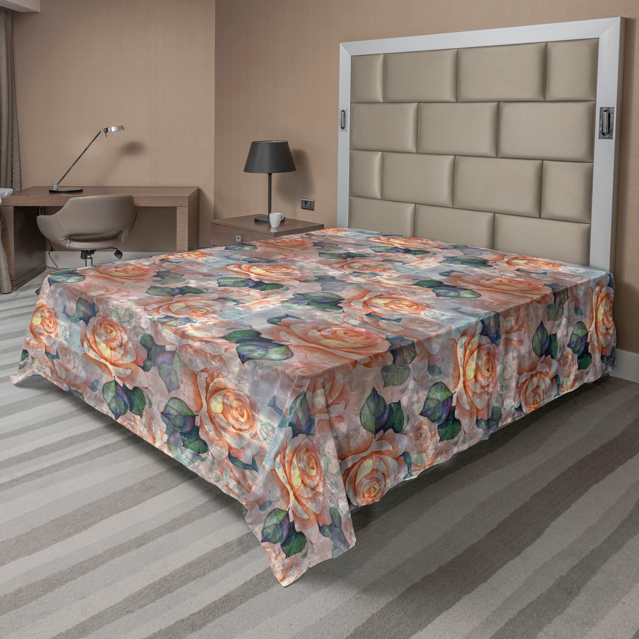 Flowers Boho Flat Sheet, Dreamy Vibes Rose Pattern With Neutral Colors ...