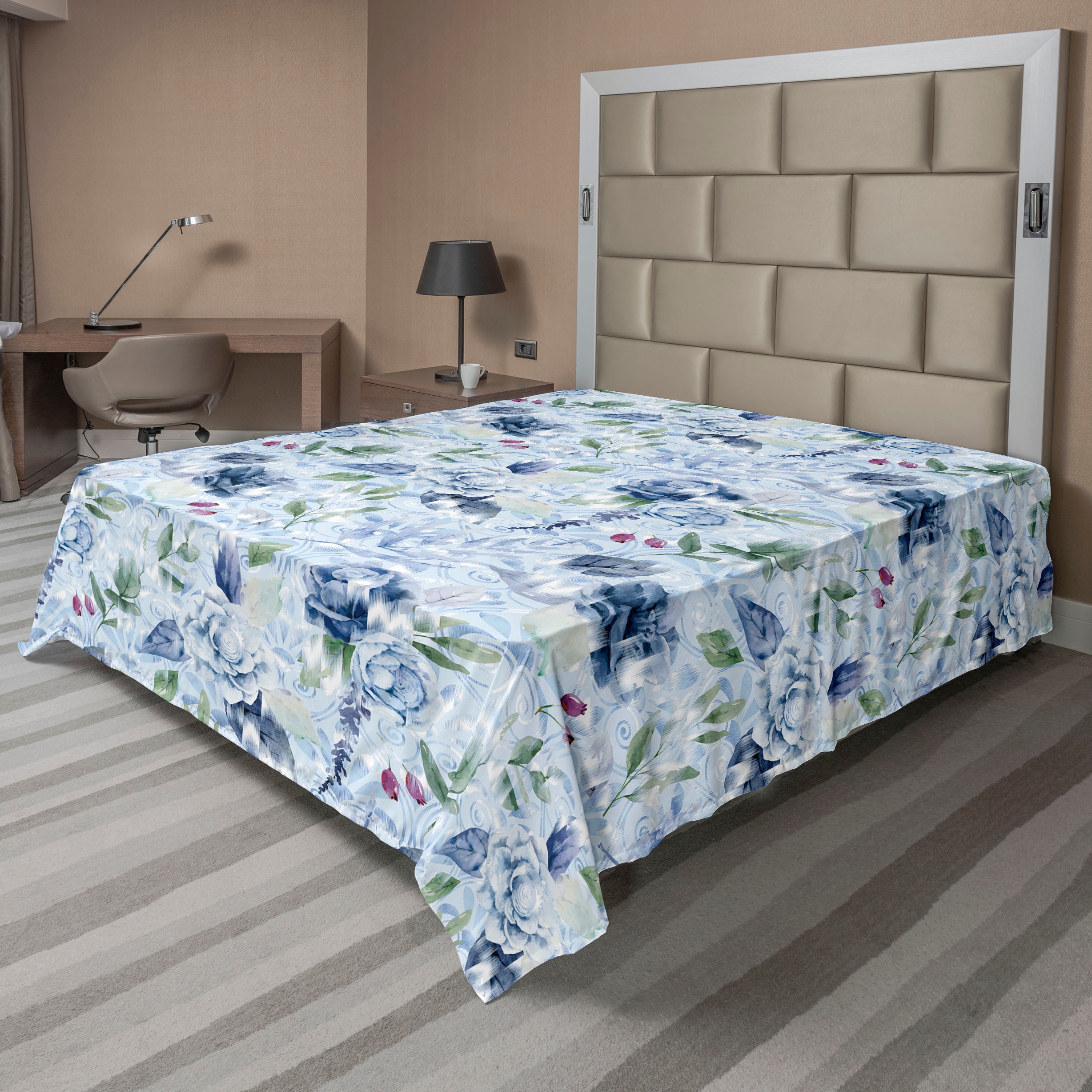 Flowers Boho Flat Sheet, Springtime Inspired Watercolor Rose Pattern ...