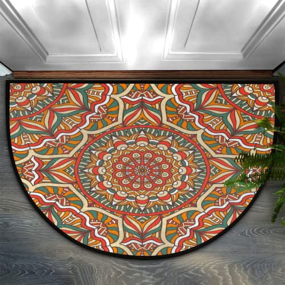 Flowers Boho Mandala Half Round Door Mat Bath Mat Half Circle Area Rug ...