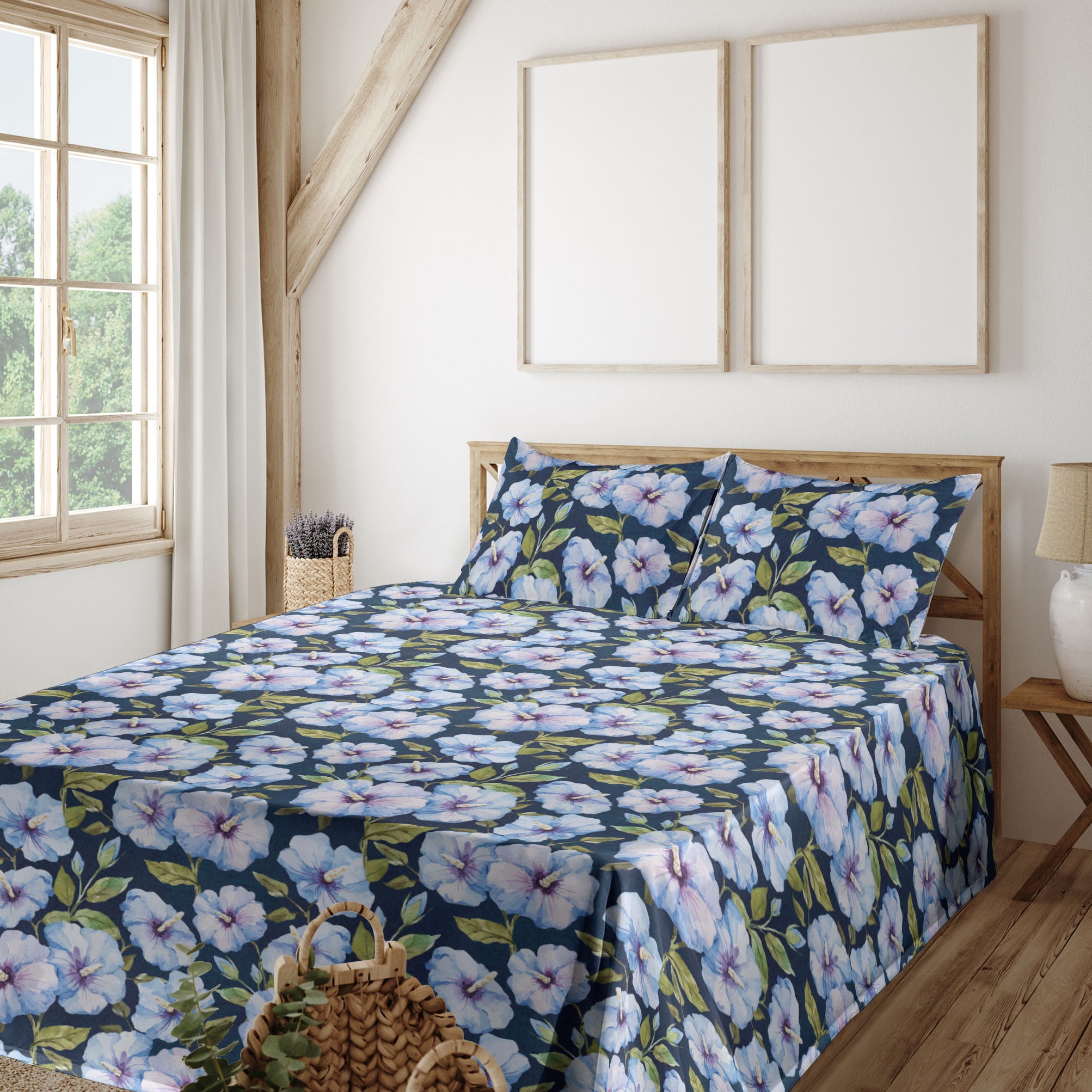 Flowers Boho Sheet Set, Watercolor Design Leaves Greenery Art with ...