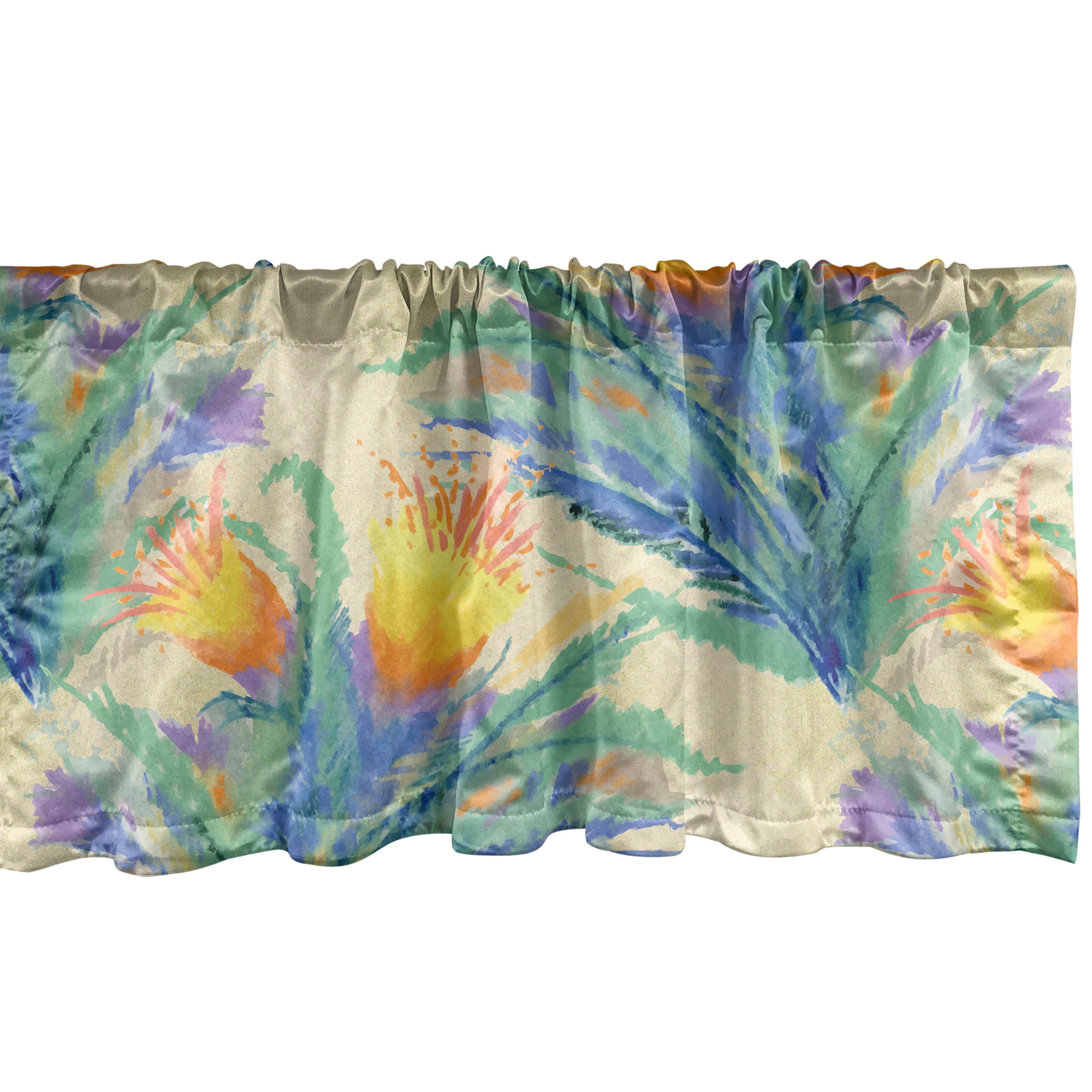 Flowers Boho Window Valance, Aquarelle Style Illustrated Floral Pattern ...