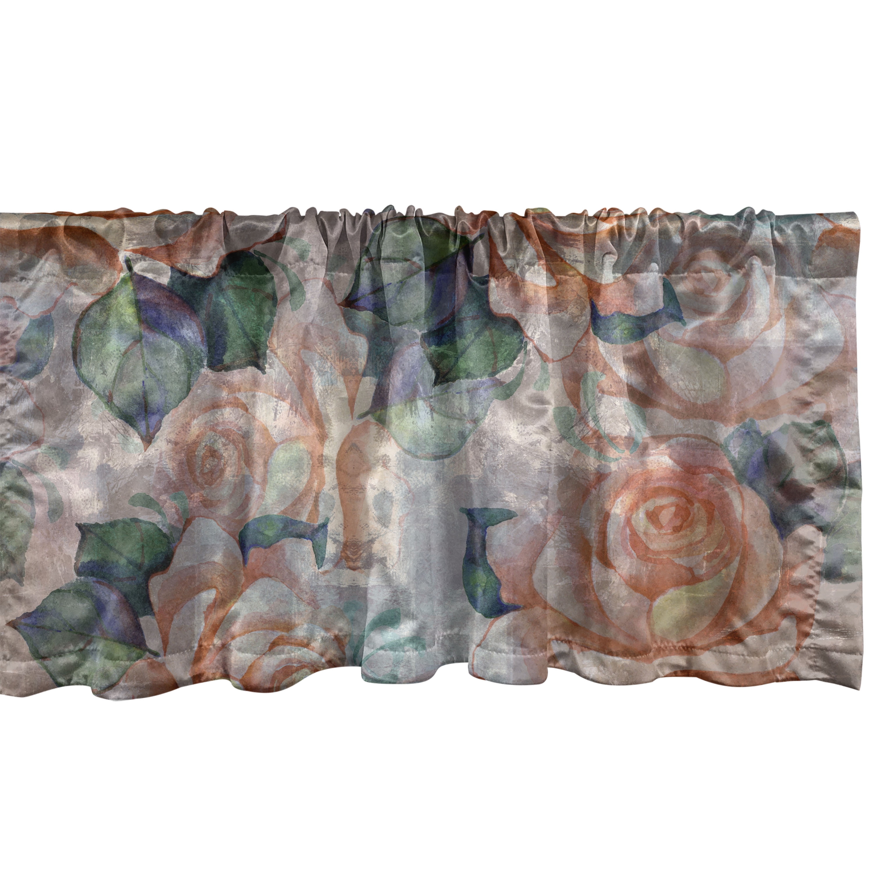 Flowers Boho Window Valance, Dreamy Vibes Rose Pattern With Neutral ...