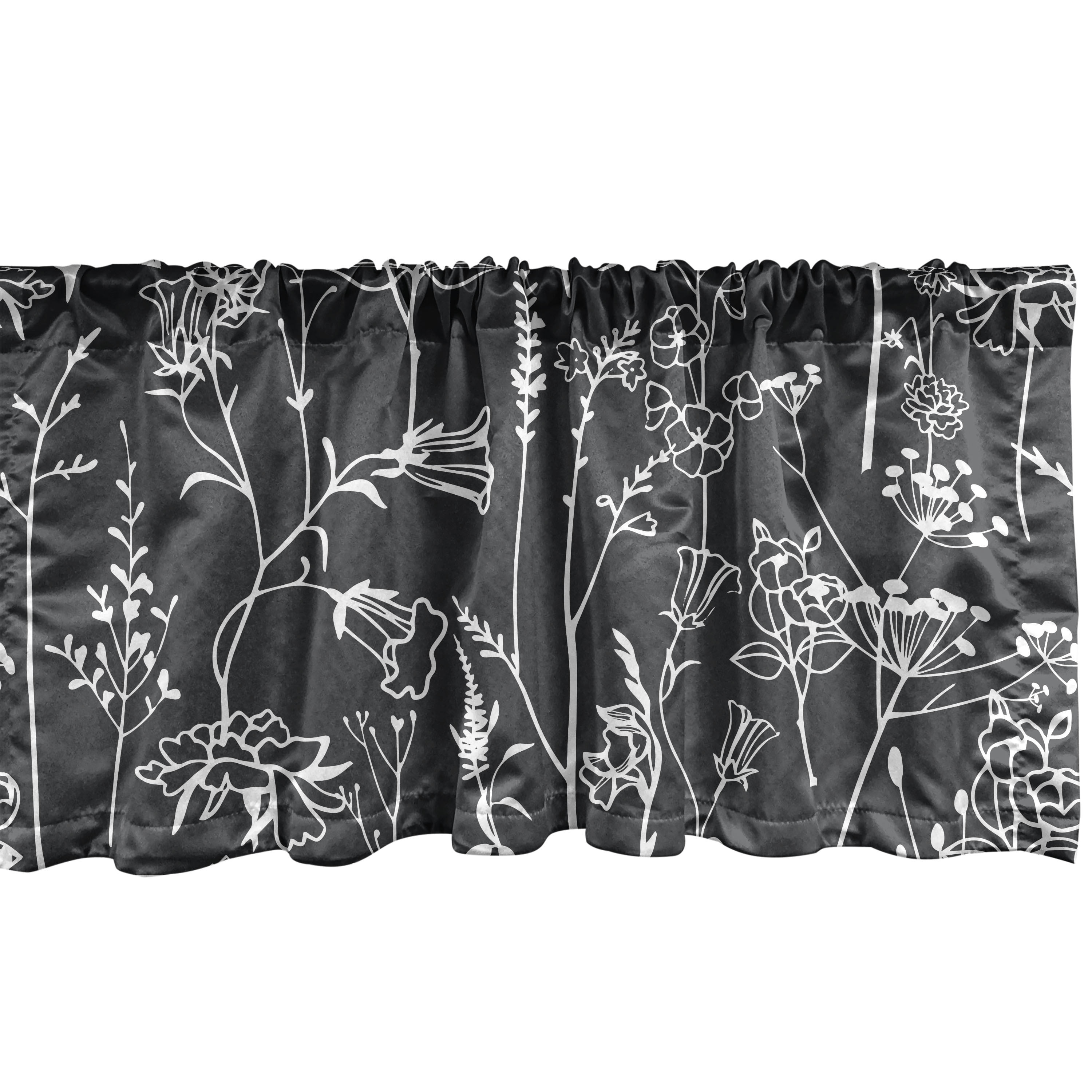 Flowers Boho Window Valance, Minimal Style Drawn Monochrome Simple ...