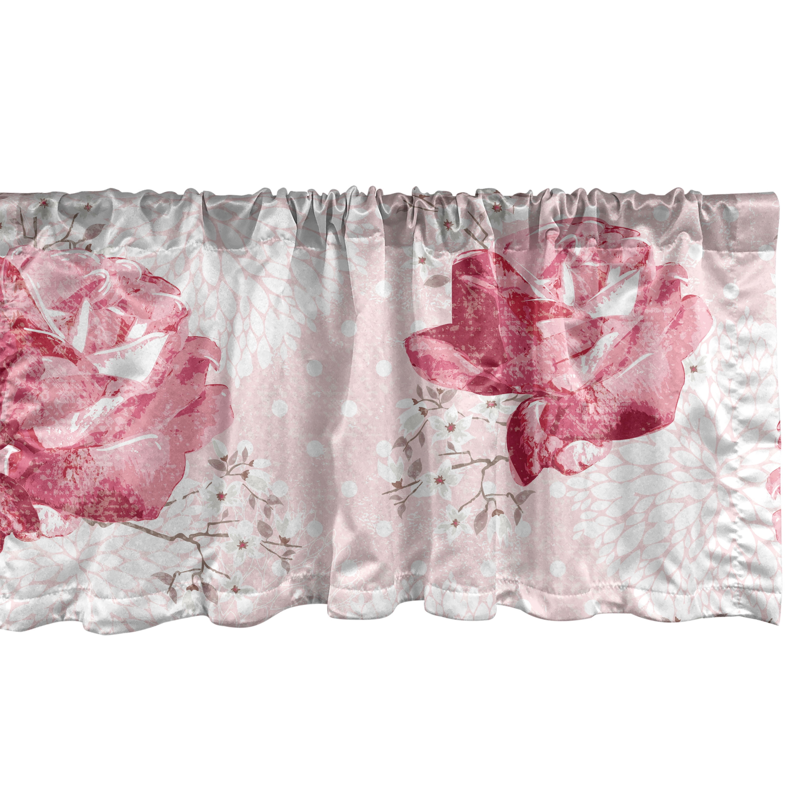 Flowers Boho Window Valance, Vintage Design Romantic Roses Pattern with ...