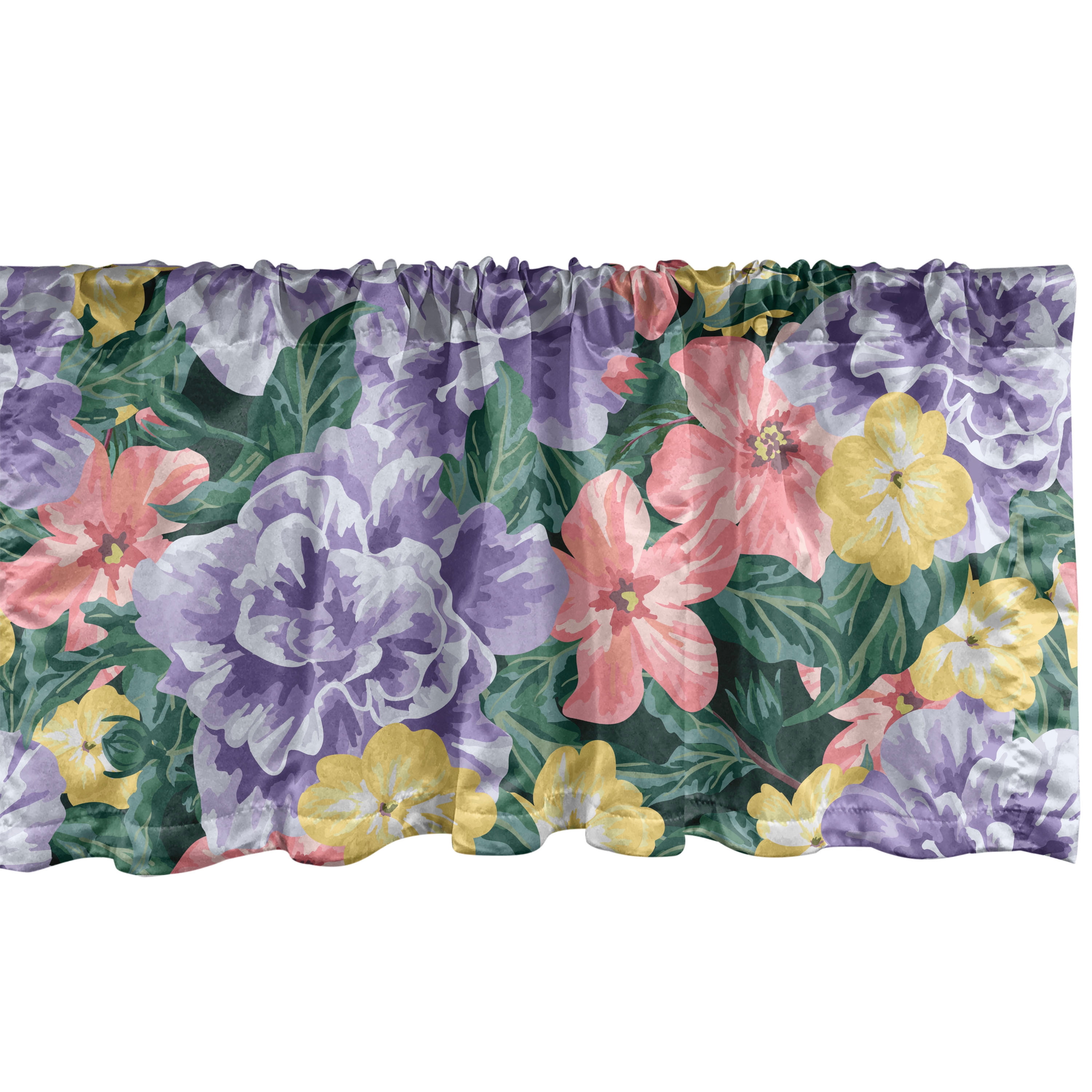 Flowers Boho Window Valance, Watercolor Design Vintage Florals and Leaf ...