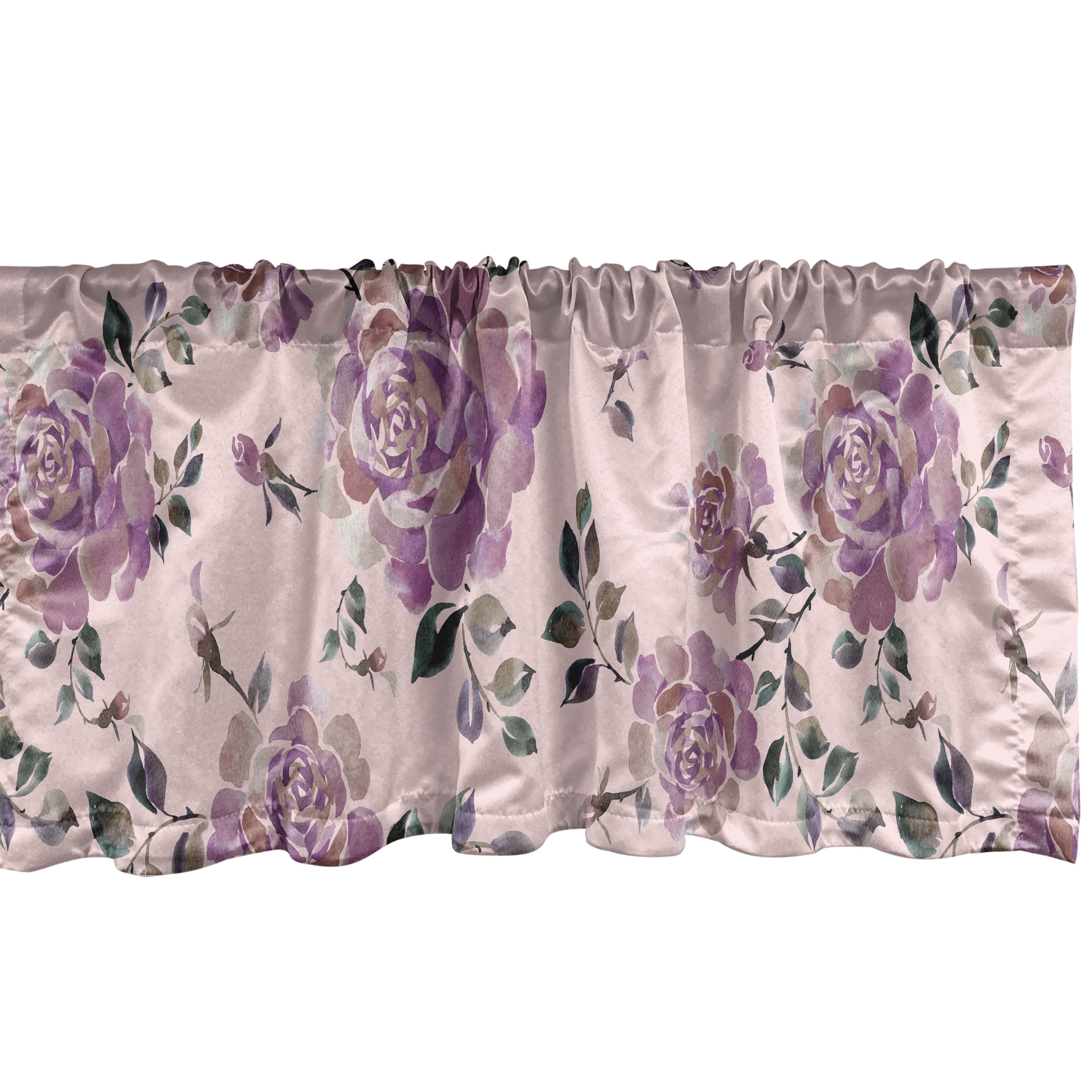 Flowers Boho Window Valance, Watercolor Print of British Garden Roses ...