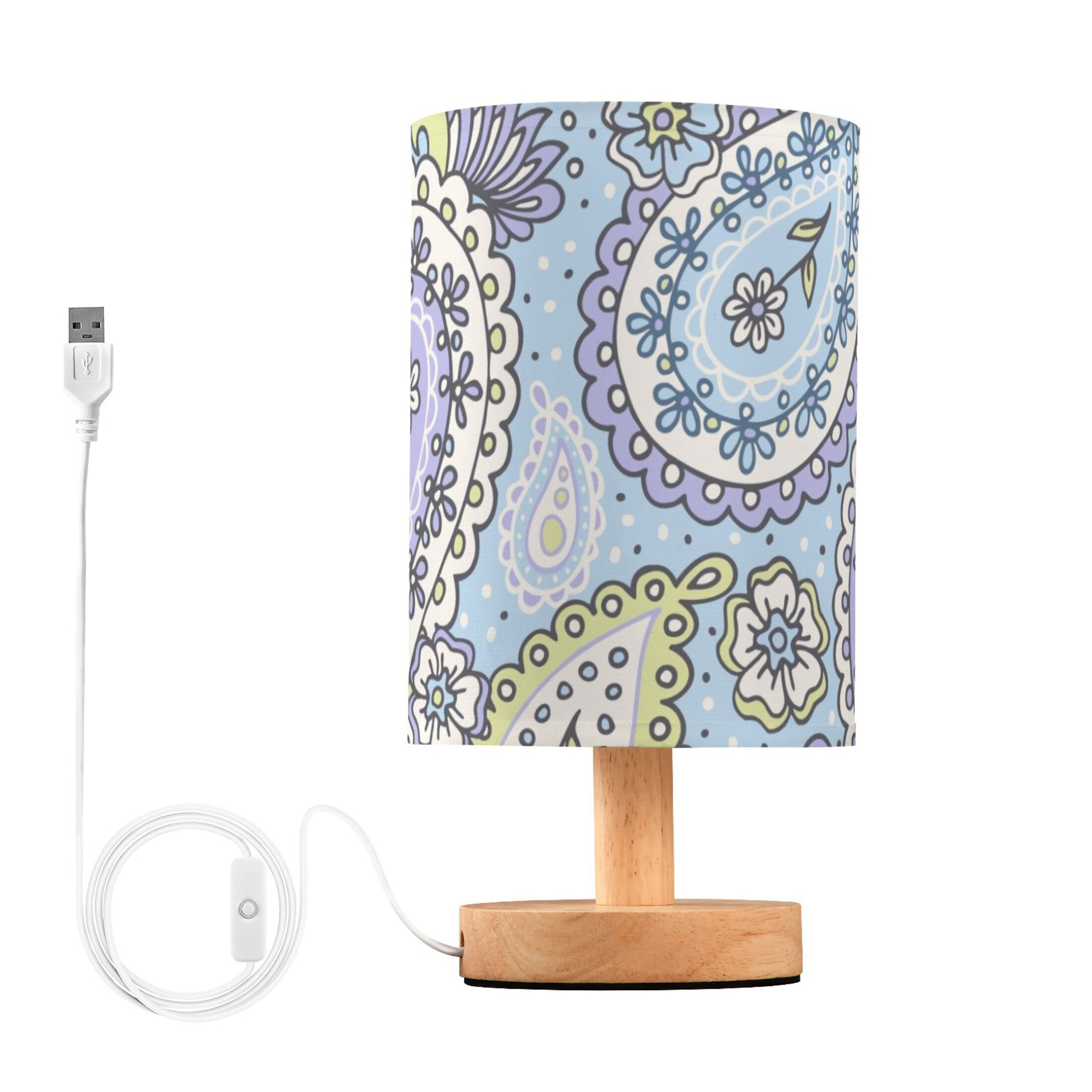 Flowers Bohomia on Blue Bedside Table Lamp LED Warm Lights with USB ...