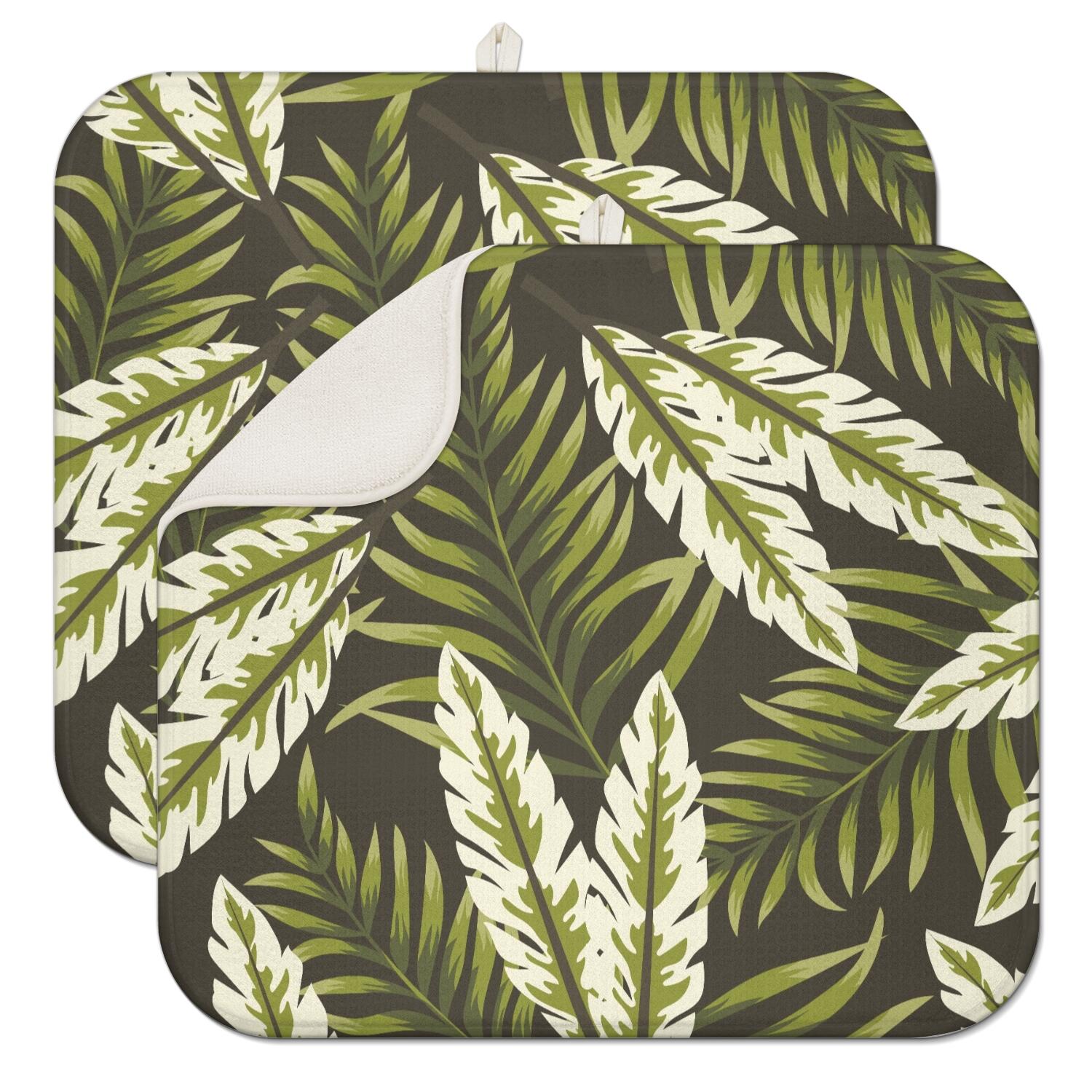 Flowers Botanical Dish Drying Mat – Tropical Jungle Leaves and Hawaiian ...