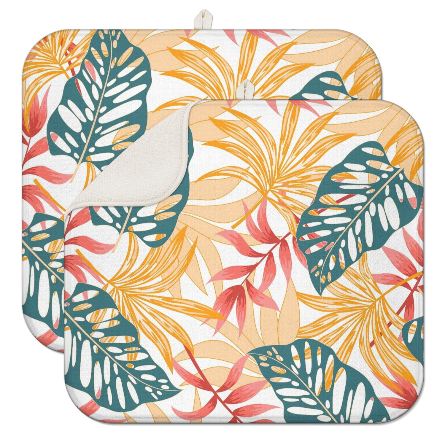 Flowers Botanical Dish Drying Mat – Tropical Jungle Leaves and Hawaiian ...