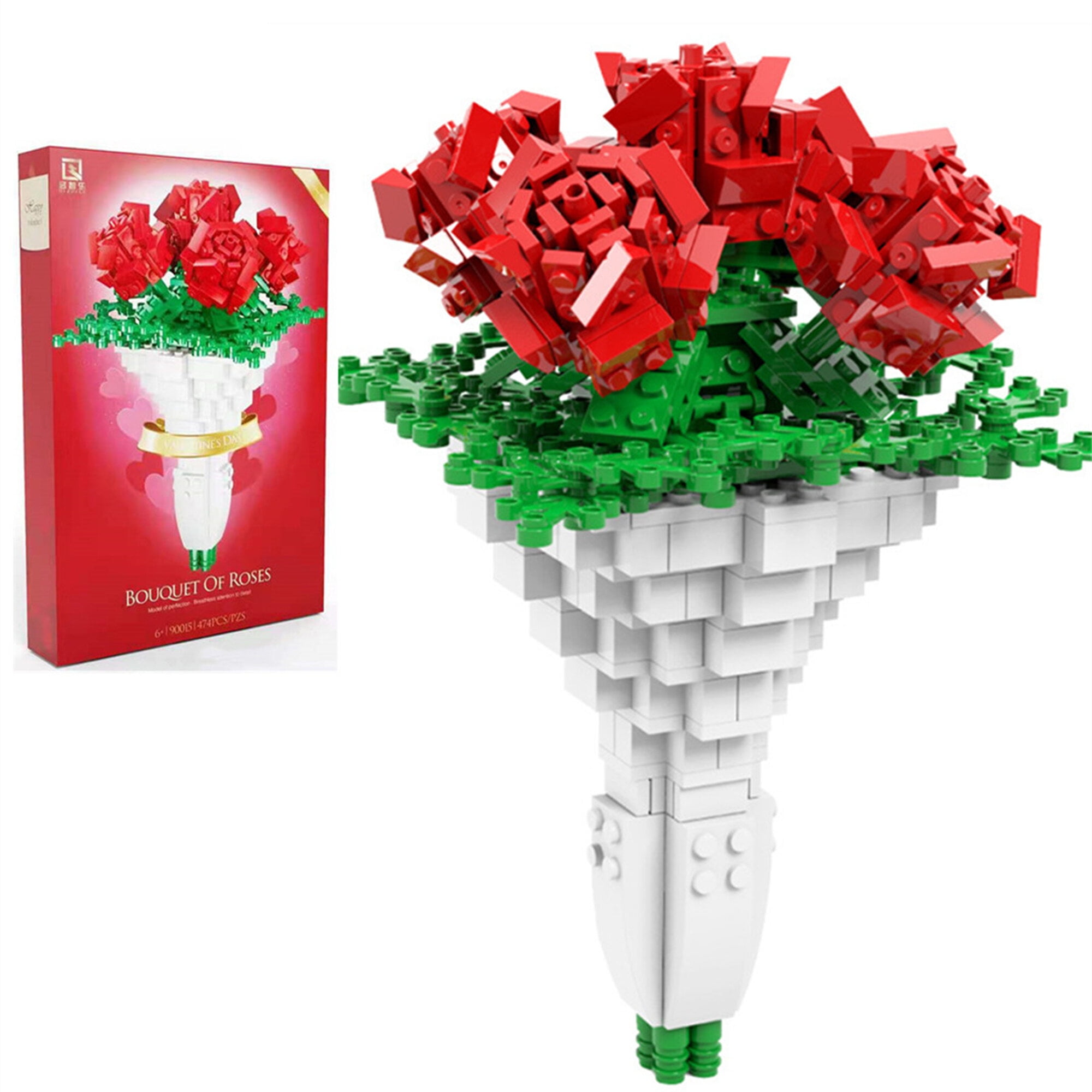 Litotail Red Rose Building Blocks Toy, 474 PCS DIY Bouquet Kit, Perfect ...