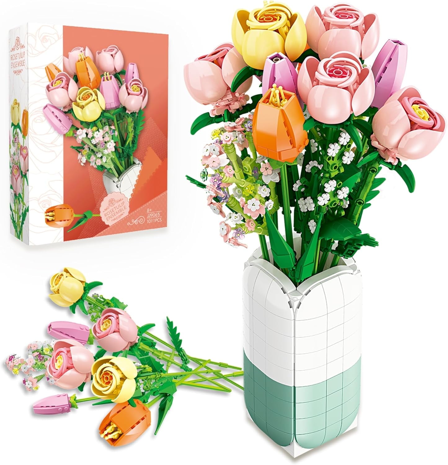 Flowers Bouquet Building Set Tulips Camellia with Vase for Adult ...