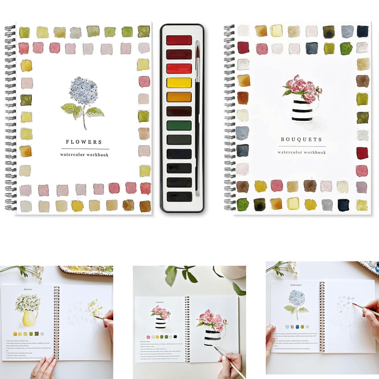 Flowers & Bouquts Watercolor Workbook， Beginner-Friendly Flowers ...