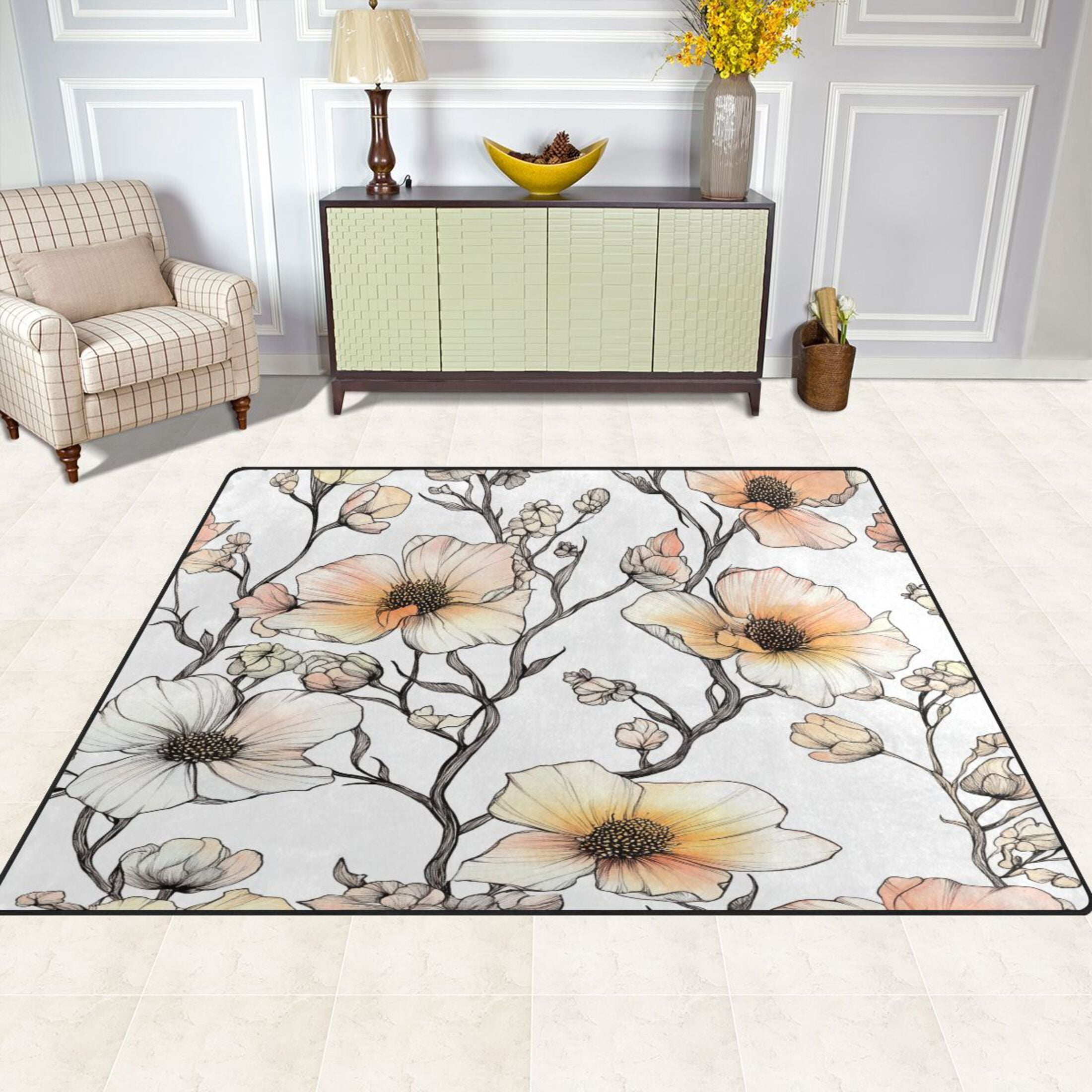 Flowers Bright 80''x58'' Extra Large Plush Memory Foam Rug, Soft ...