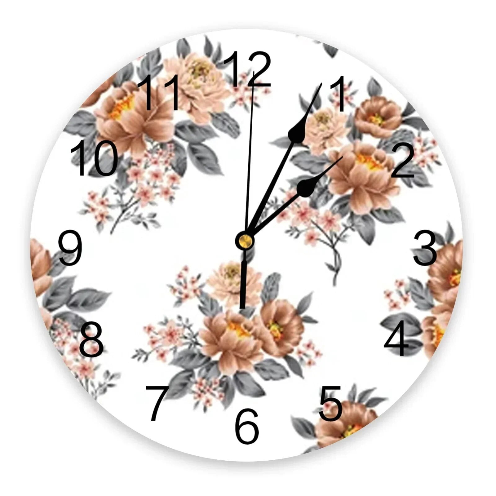 Flowers Bunches With Grey Leaves Wall Clock Large Modern Kitchen ...