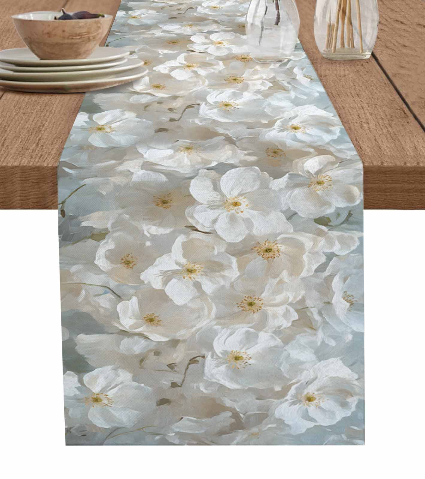 Flowers Burlap Cotton Table Runner 13x70 Inches Long, Watercolor Floral ...