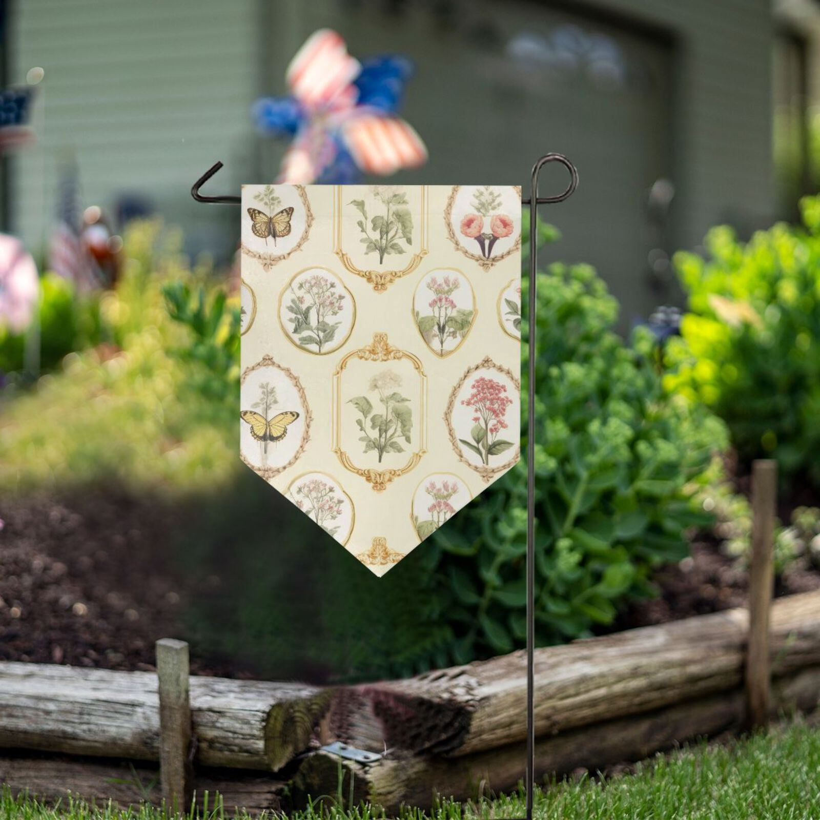 Flowers Butterflies Framework Garden Flag 18" x 12.5" Double Sided Yard ...