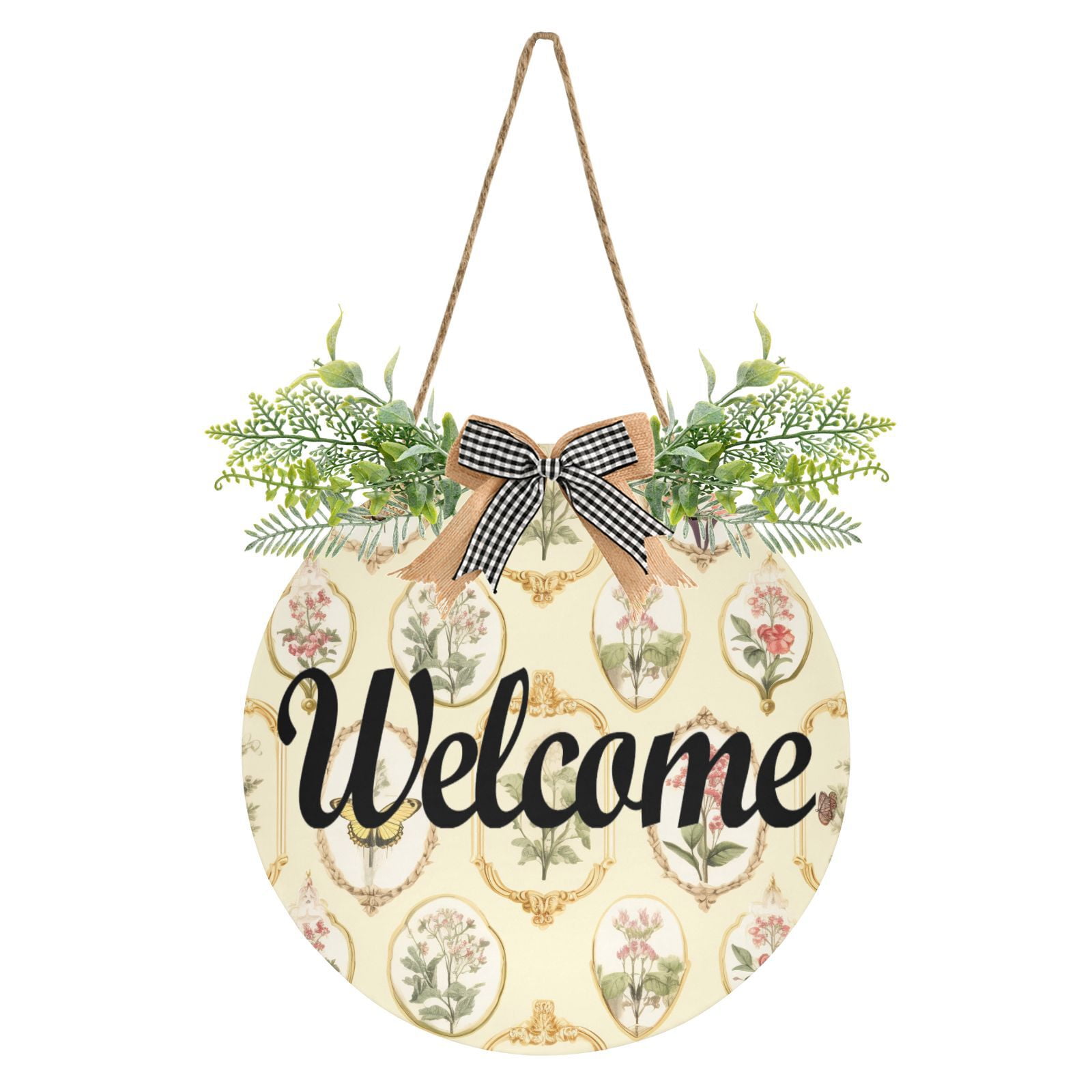 Flowers Butterflies Framework Welcome Sign for Front Door Wreath Door ...