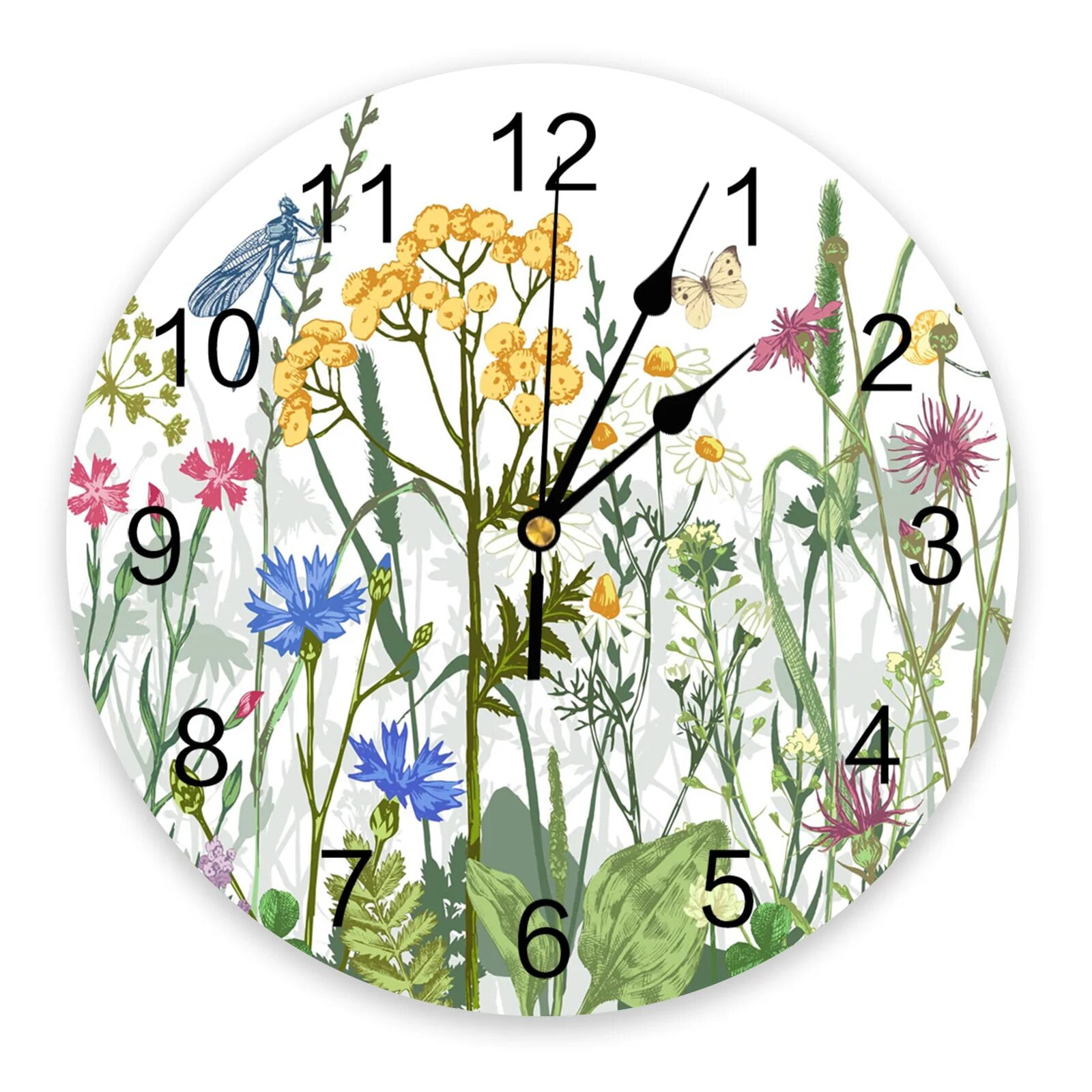 Flowers Butterfly Dragonfly PVC Wall Clock Modern Design Living Room ...