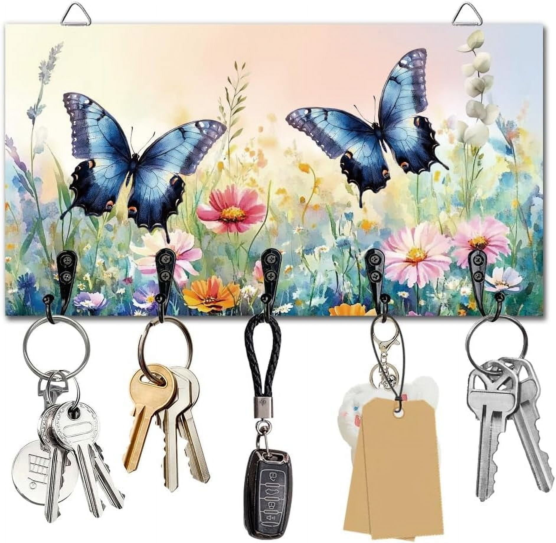 Flowers Butterfly Key Holder Wall Mounted Wooden Keys Racks Storage ...