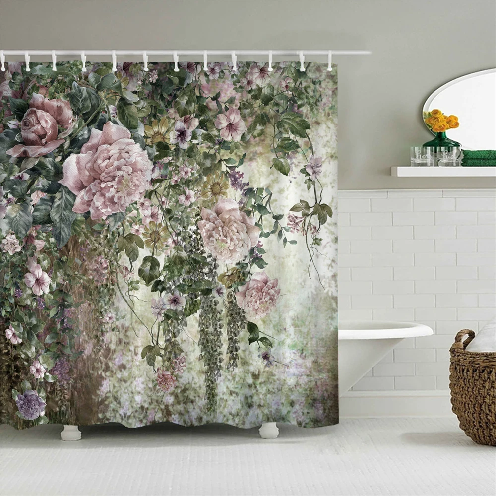 Flowers Butterfly Pattern Shower Curtains Bathroom Curtains Waterproof ...