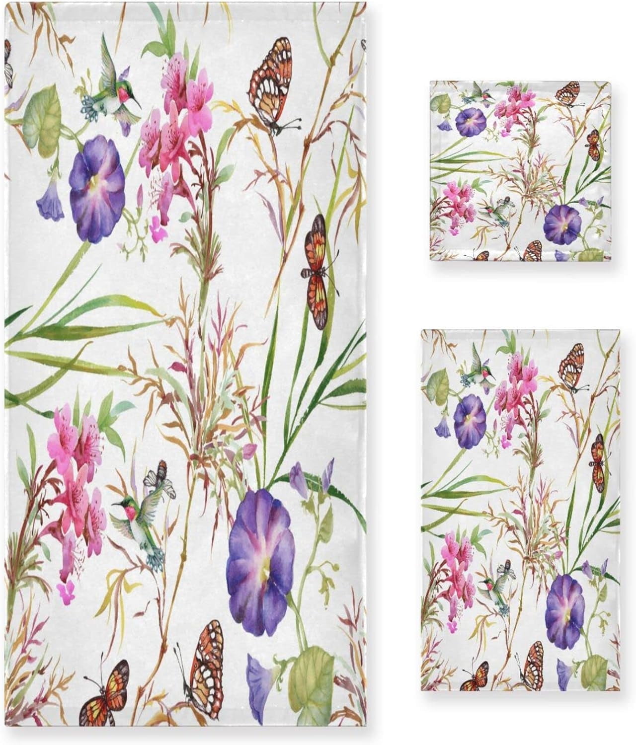 Flowers Butterfly Towel Set of 3, Ultra Soft and Absorbent Bath Towels ...