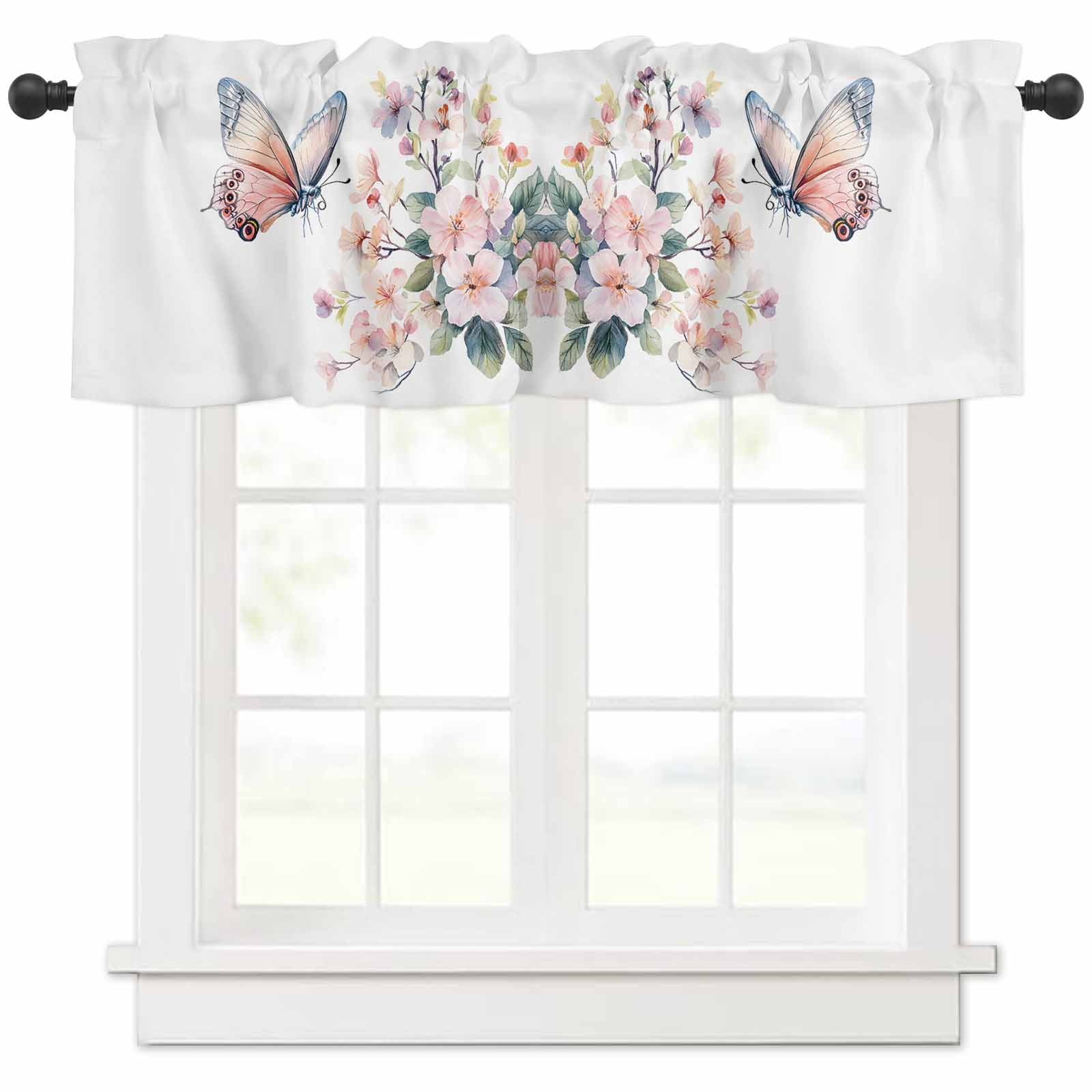 Flowers Butterfly Valances for Windows Farmhouse Kitchen Curtains ...