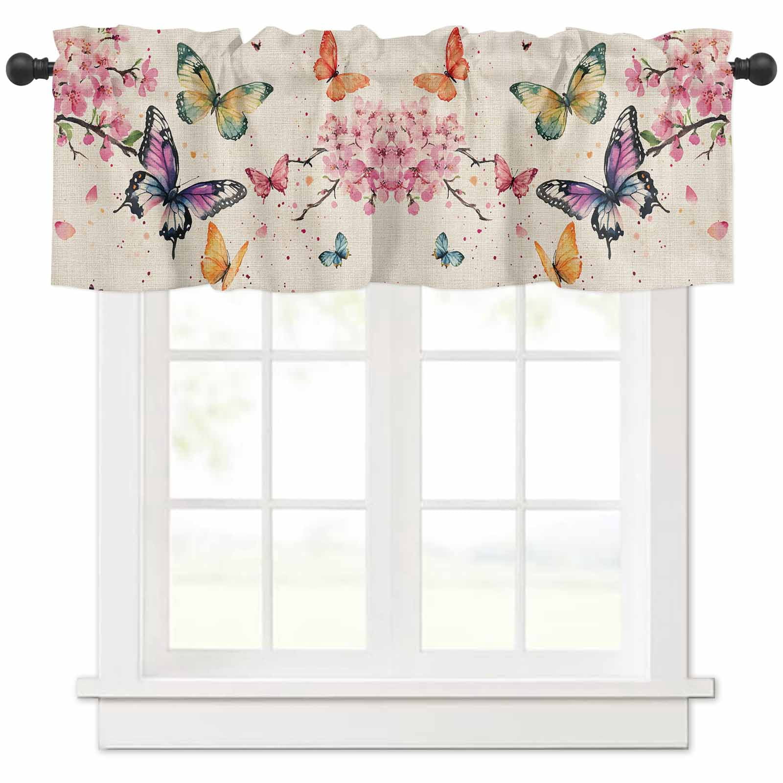 Flowers Butterfly Valances for Windows Farmhouse Kitchen Curtains ...