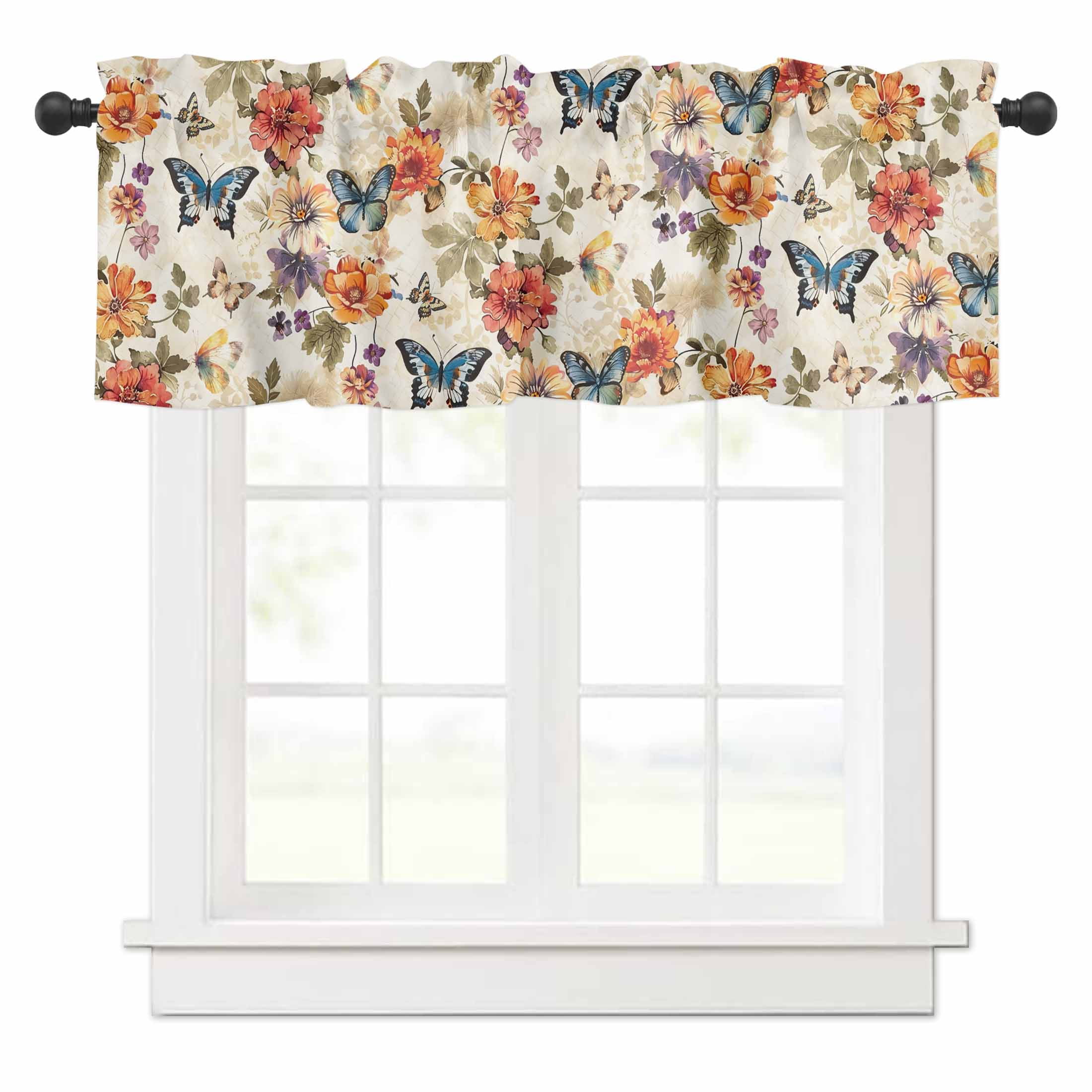 Flowers Butterfly Valances for Windows Leaf Floral Rod Pocket Curtain ...