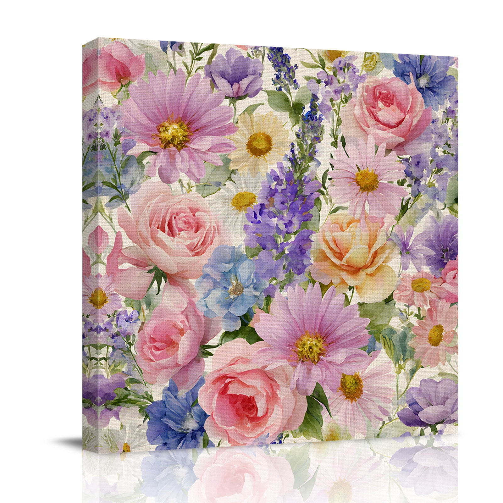 Flowers Canvas Wall Art for Living Room, Spring Watercolor Colored ...