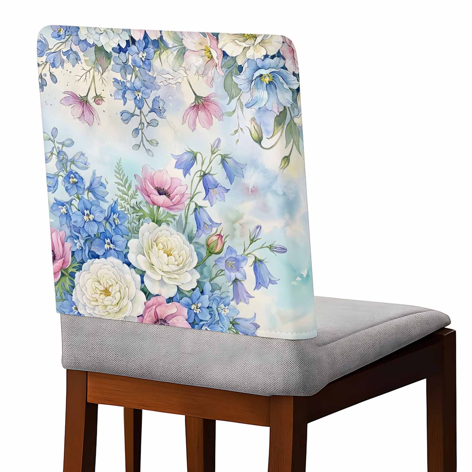 Flowers Chair Covers Set of 8 Spring Watercolor Blue Pink Floral ...